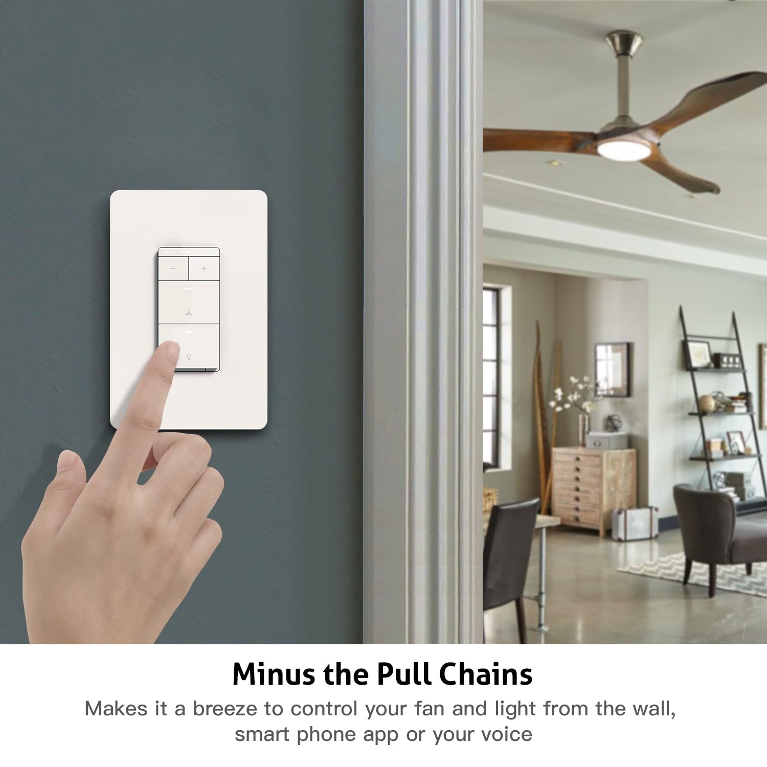 TREATLIFE Smart Ceiling Fan Control and Dimmer Light Switch, Neutral Wire Needed, 2.4Ghz Single Pole Wi-Fi Fan and Light Switch Combo, Works with Alexa, Google Home and SmartThings, Remote Control