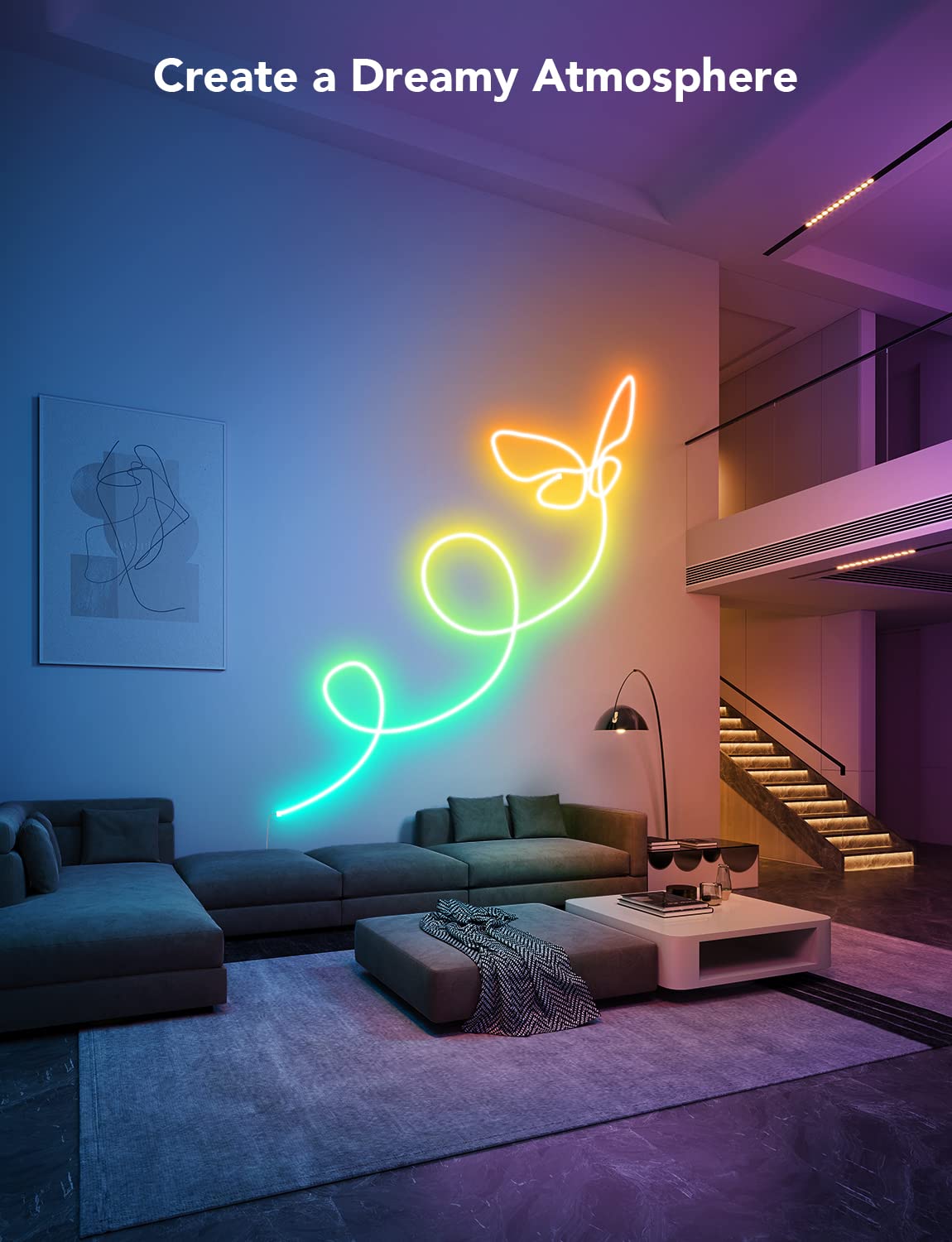 Govee Neon Rope Lights, RGBIC Rope Lights with Music Sync, DIY Design, Works with Alexa, Google Assistant, Gaming Lights, 10ft LED Strip Lights for Bedroom Living Room Decor (Not Support 5G WiFi)