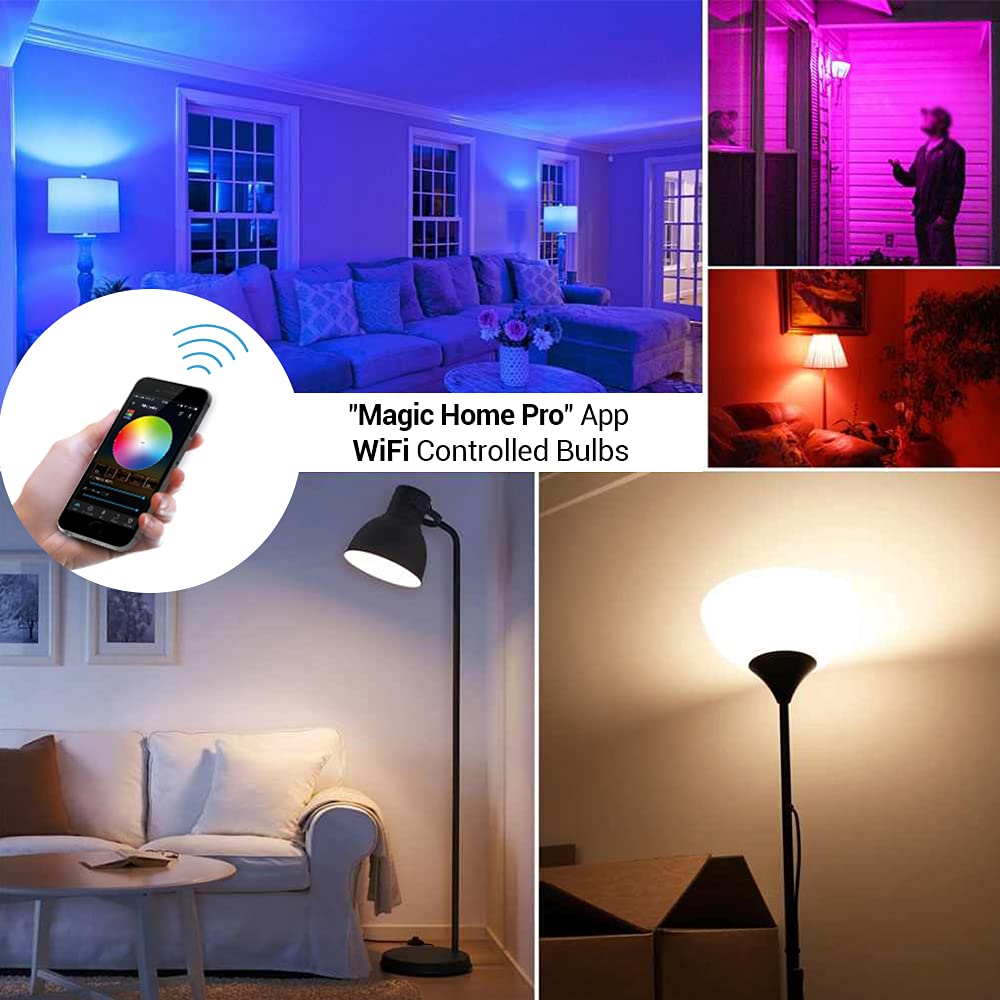 Alexa Light Bulb, LED Light Bulb, Smart Bulb, Work with Alexa Google Echo Dot(No Hub Required), WiFi Color Changing Light Bulb, RGBCW A19 E26 Equivalent 60W, Dimmable 2.4Ghz only, 2 Pack CT CAPETRONIX
