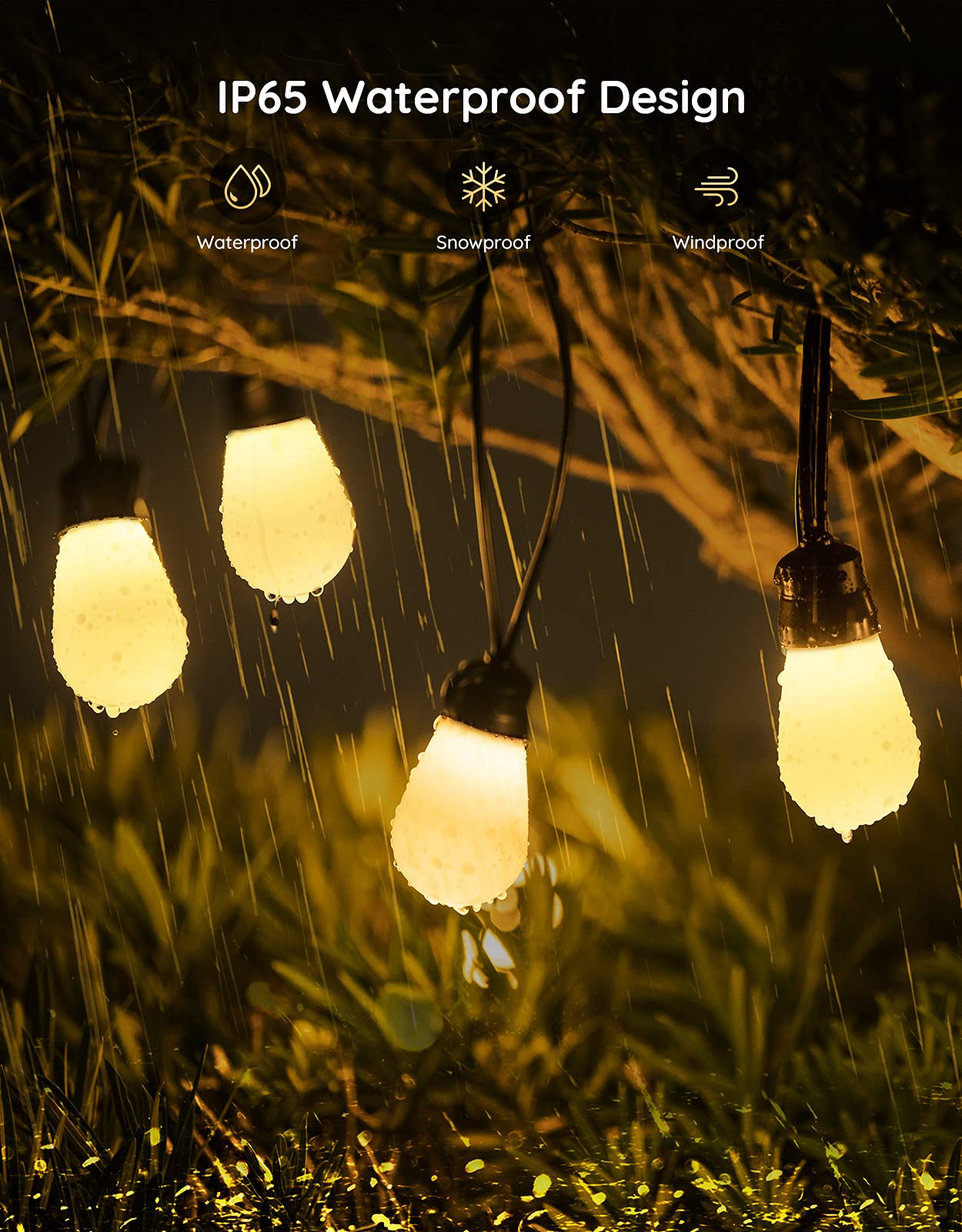 Govee Outdoor String Lights, 48ft WiFi Alexa String Lights with App Control, IP65 Waterproof Outdoor Lights with 15 Dimmable Warm White LED Bulbs for Balcony, Backyard, Party