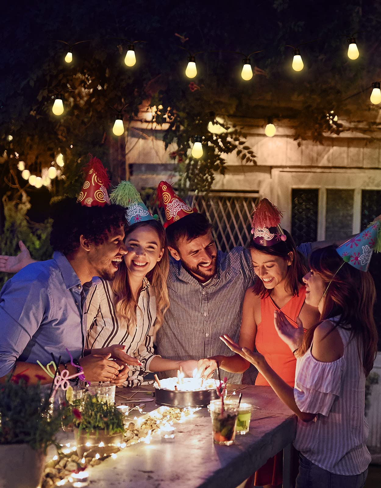 Govee Outdoor String Lights, 48ft WiFi Alexa String Lights with App Control, IP65 Waterproof Outdoor Lights with 15 Dimmable Warm White LED Bulbs for Balcony, Backyard, Party