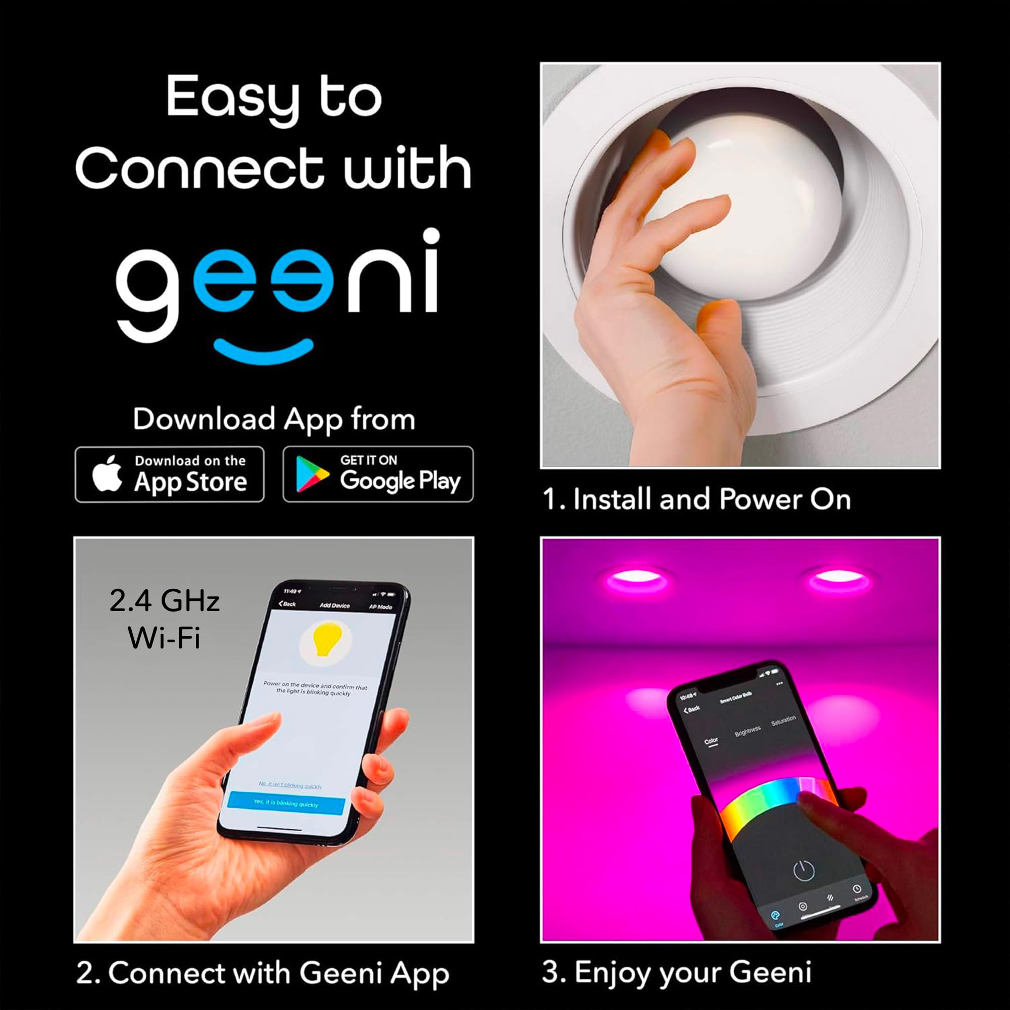 Geeni Prisma Plus BR30 LED Smart Light Bulb, Tunable Hue and Dimmable RGB WiFi Bulb, No Hub Required, Compatible with Alexa and Google Assistant (4 Pack)