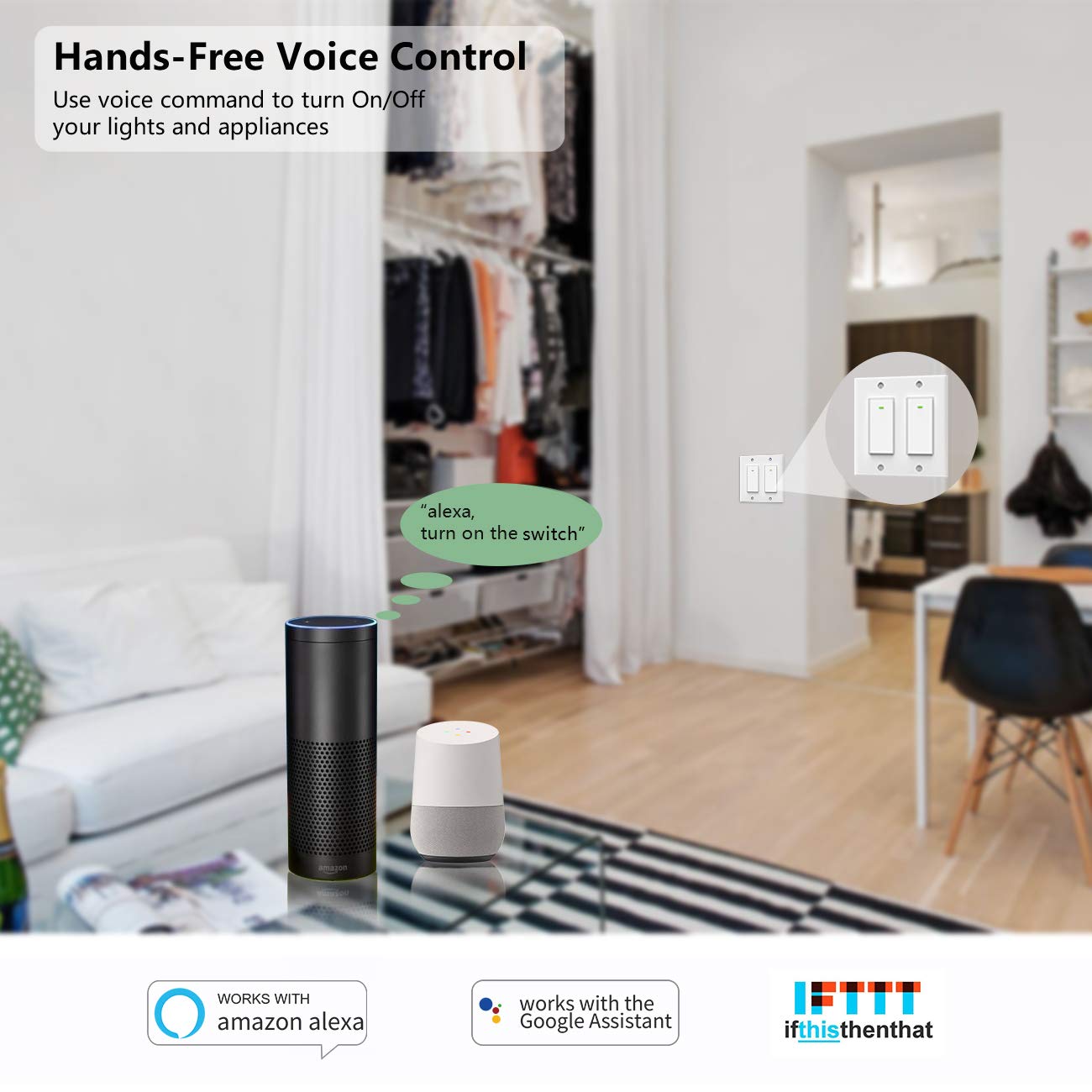 Smart Light Switch, Double Smart WiFi Light Switches, Smart Switch 2 Gang Works with Alexa Google Assistant
