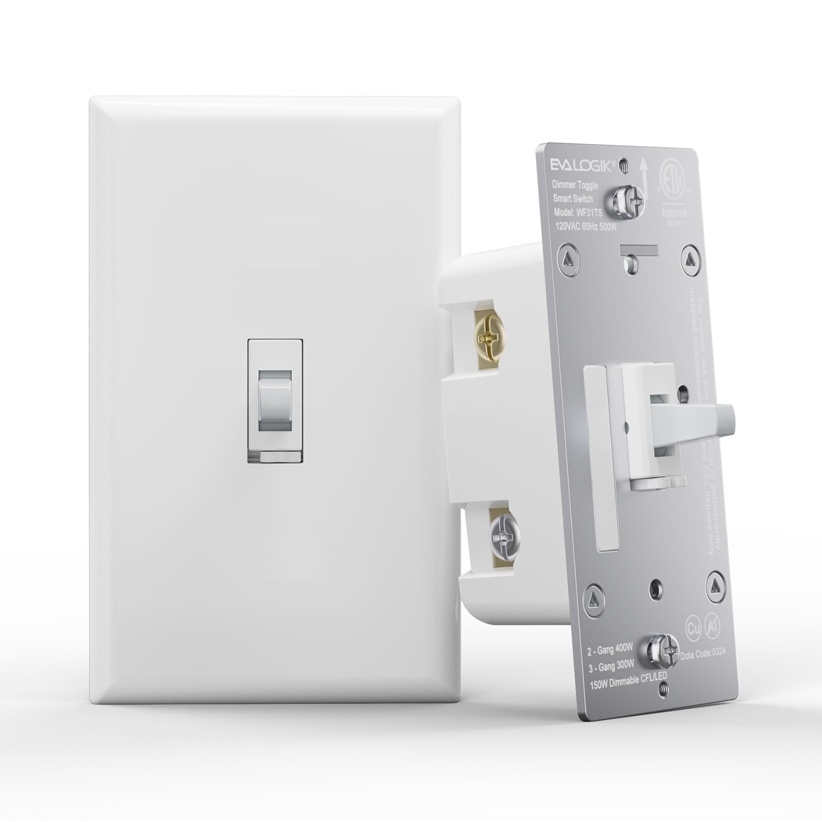 3-Way Smart WiFi Toggle Light Switch, On/Off Control, in-Wall, No Hub Required, Compatible with Alexa and Google Home, ETL and FCC Listed (WF30TS)