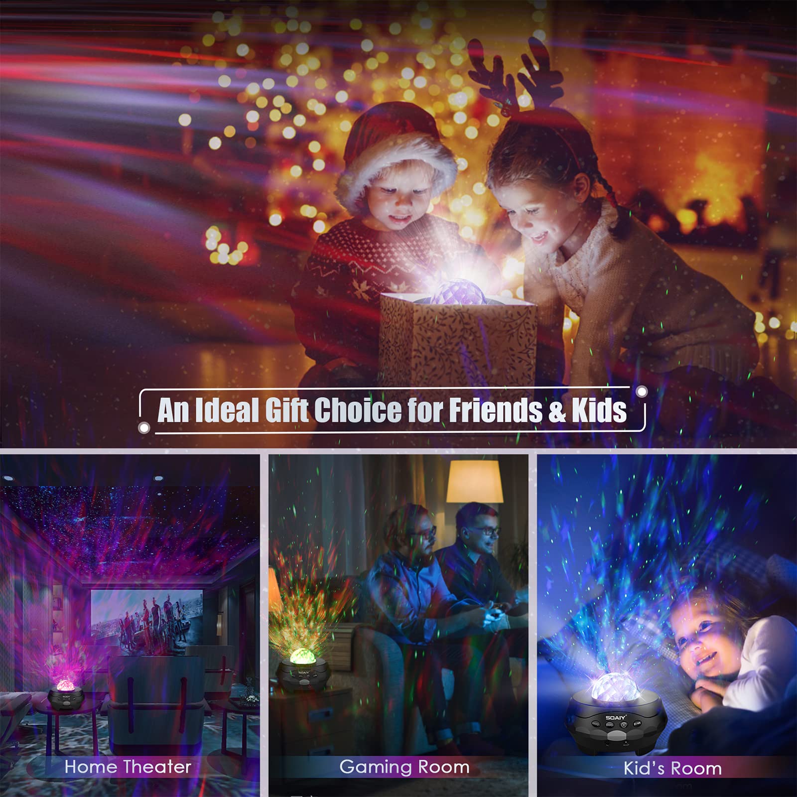 SOAIY Star Projector, Galaxy Projector Starry Night Light Projector with Bluetooth Speaker, Remote Control, 8 White Noises, Works with Alexa Smart App for Kids Adults Bedroom/Party/Home Ceiling Decor