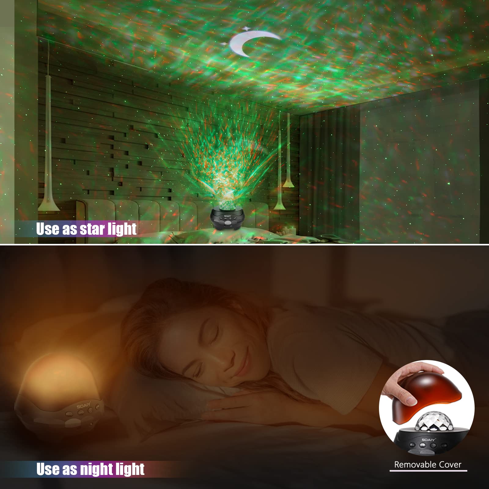SOAIY Star Projector, Galaxy Projector Starry Night Light Projector with Bluetooth Speaker, Remote Control, 8 White Noises, Works with Alexa Smart App for Kids Adults Bedroom/Party/Home Ceiling Decor