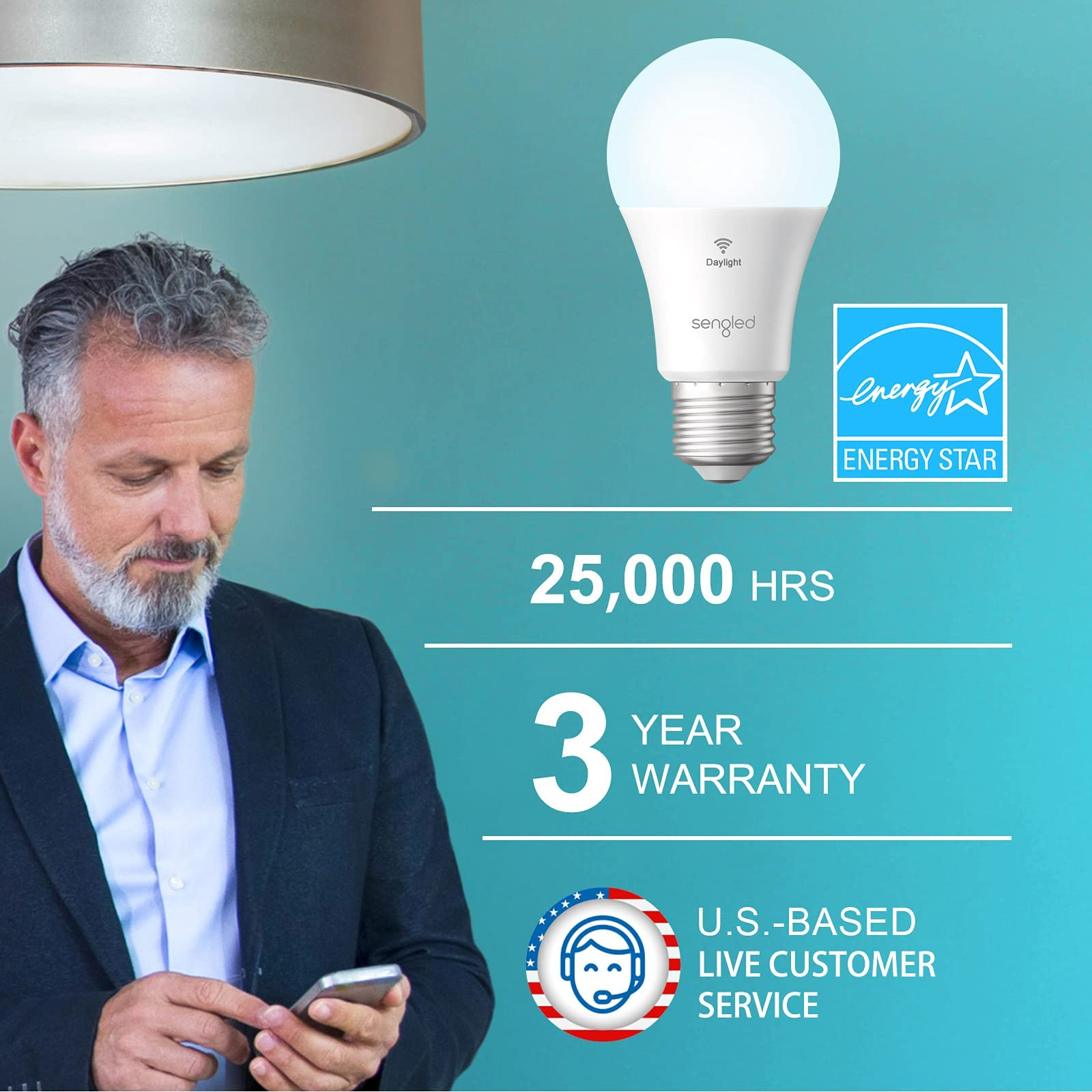 Sengled Smart Light Bulbs, WiFi Light Bulbs No Hub Required, Smart Bulbs That Work with Alexa, Google Home, Smart LED Light A19 Daylight (5000K), 800LM 60W Equivalent, 2 Pack