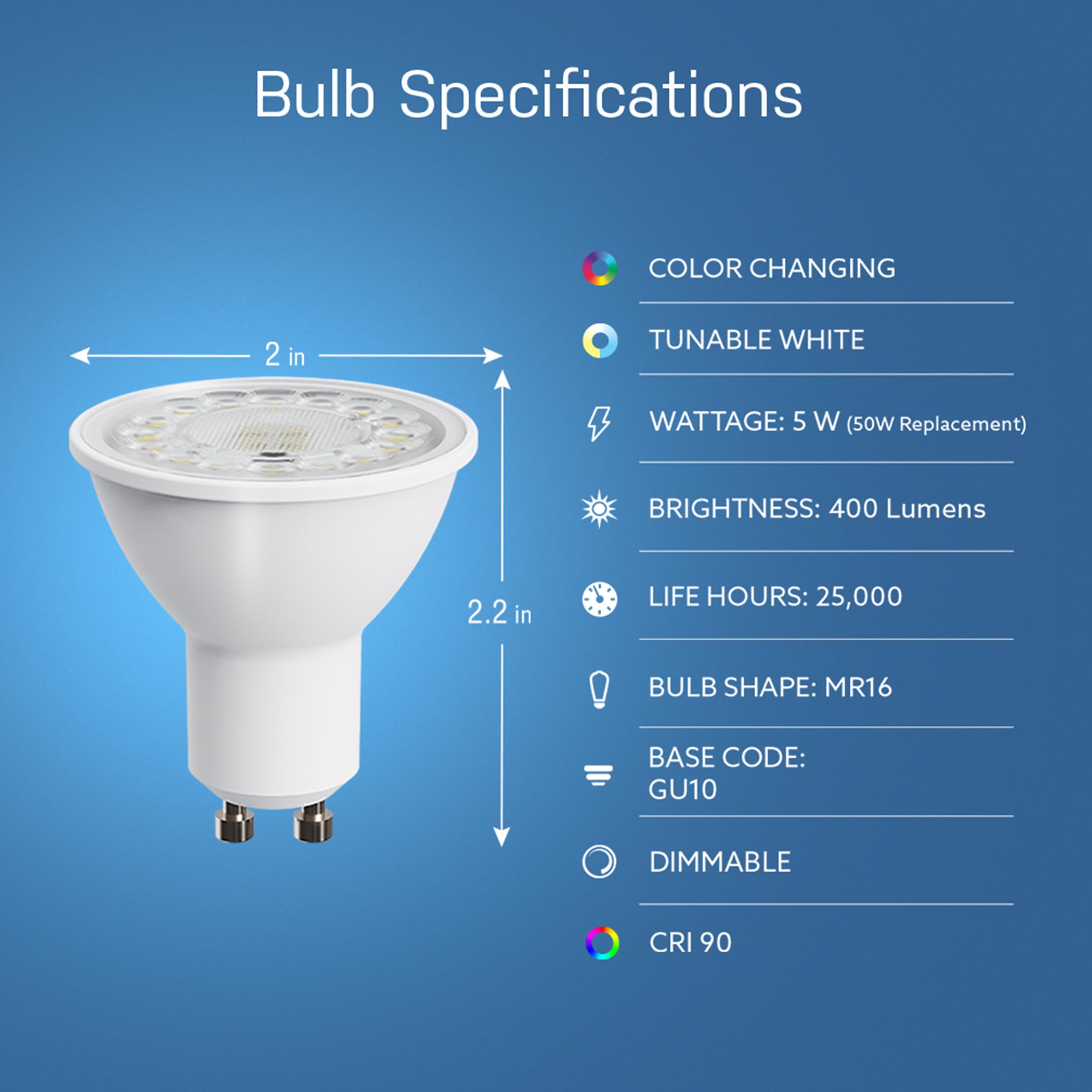 Feit Electric 50-Watt Equivalent MR16 Alexa Google Siri Smart RGBW LED Light Bulb