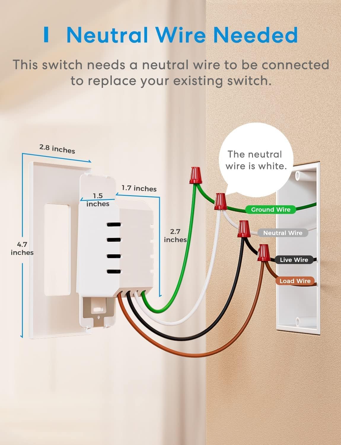Meross Smart Light Switch Supports Apple HomeKit, Siri, Alexa, Google Assistant & SmartThings, 2.4GHz Wi-Fi Light Switch, Neutral Wire Required, Single Pole, Remote Control Schedule, 2 Pack