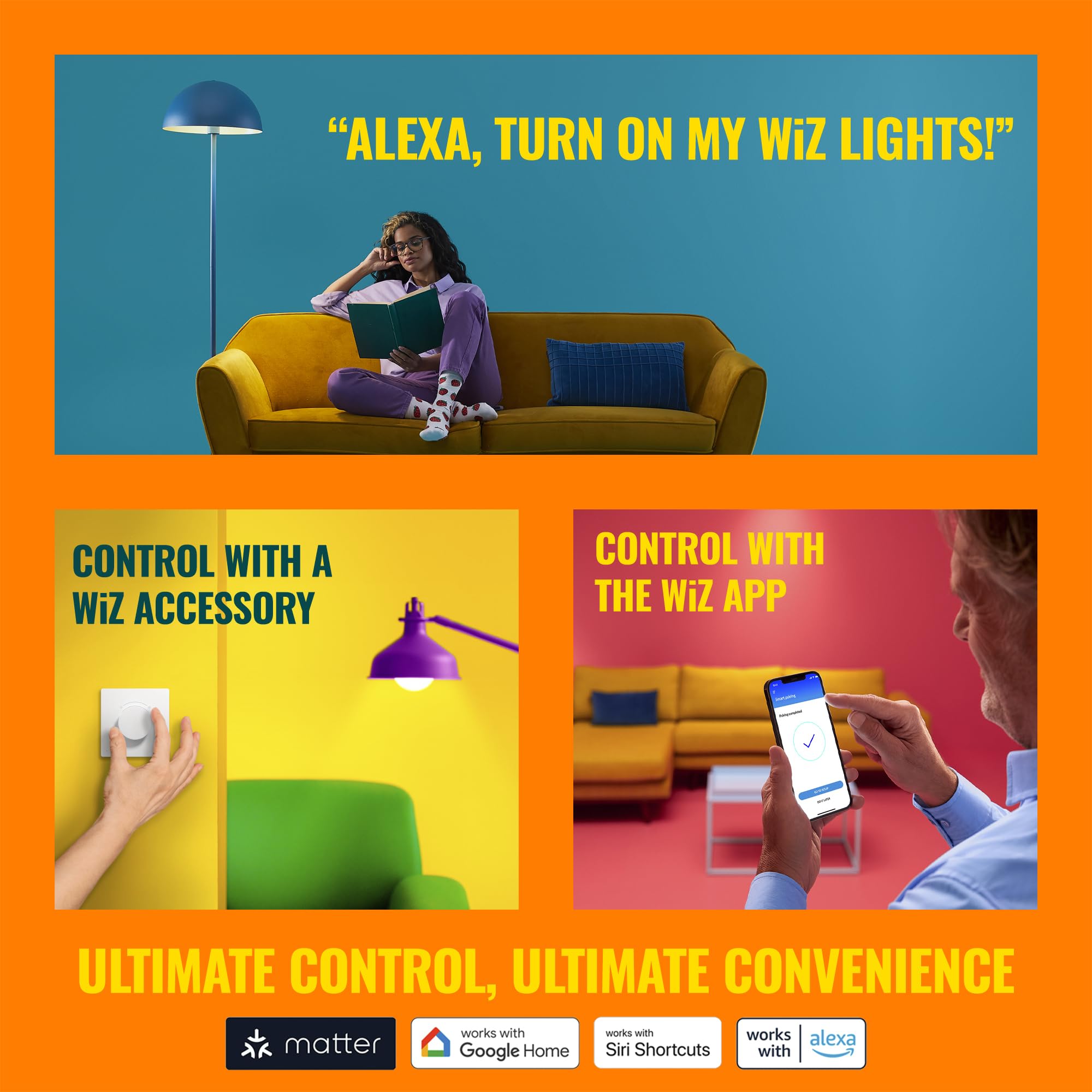 WiZ Connected Color 60W A19 Smart WiFi Light Bulb, 16 Million Colors, Compatible with Alexa and Google Home Assistant, No Hub Required, 1 Bulb