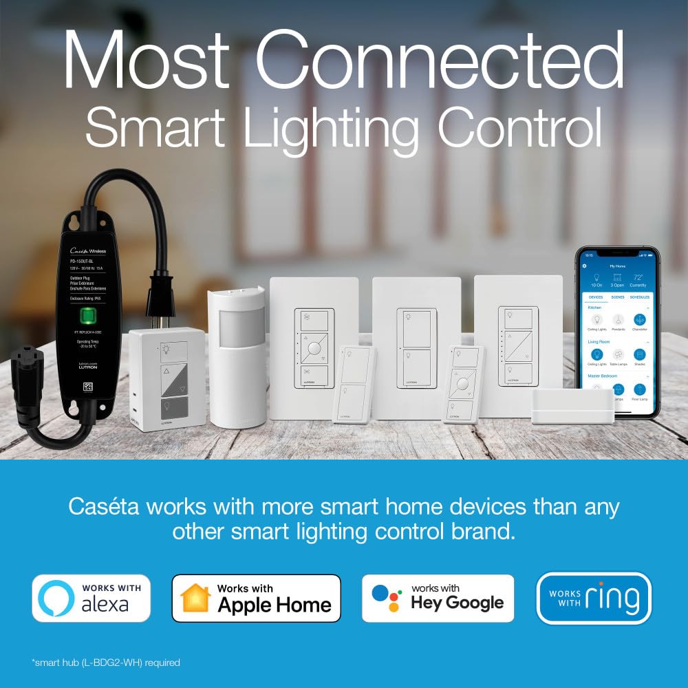 Lutron Caseta Switch & Remote-Wireless Control | 3-Way Switch | Compatible with Alexa, Apple HomeKit, and the Google Assistant | P-PKG1WS-WH | White
