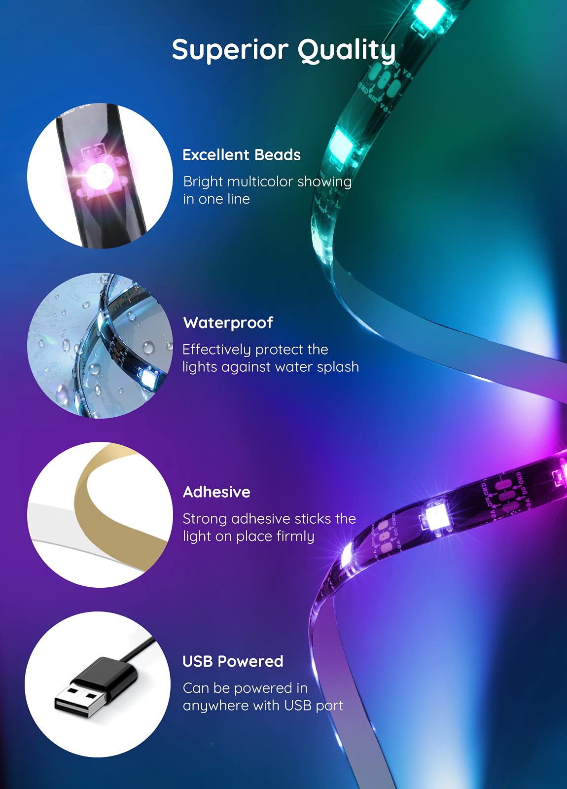 Govee RGBIC TV LED Backlight, LED Lights for TV with APP Control, Music Sync, Scene Modes, 6.56FT RGBIC Color Changing Strip Lights for 30-50 inch TVs, USB Powered