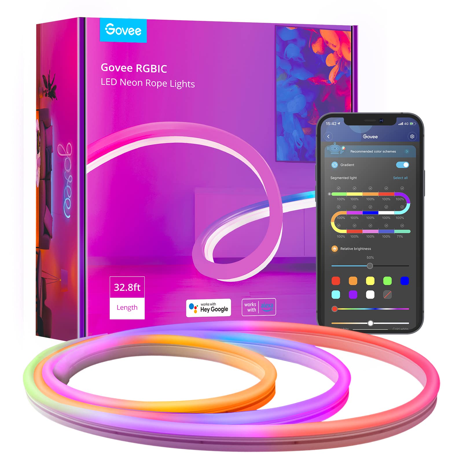 Govee Neon Rope Lights RGBIC, 16.4ft LED Strip Lights Music Sync, Customizable DIY Design, Works with Alexa Google Assistant, Personalized Neon Lights for Gaming Room Wall Decor (Not Support 5G WiFi)