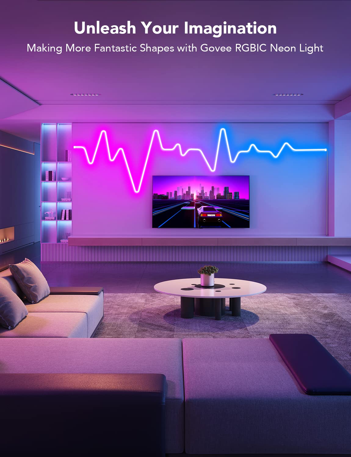 Govee Neon Rope Lights RGBIC, 16.4ft LED Strip Lights Music Sync, Customizable DIY Design, Works with Alexa Google Assistant, Personalized Neon Lights for Gaming Room Wall Decor (Not Support 5G WiFi)