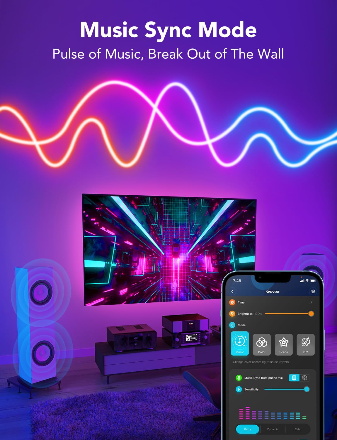 Govee Neon Rope Lights RGBIC, 16.4ft LED Strip Lights Music Sync, Customizable DIY Design, Works with Alexa Google Assistant, Personalized Neon Lights for Gaming Room Wall Decor (Not Support 5G WiFi)