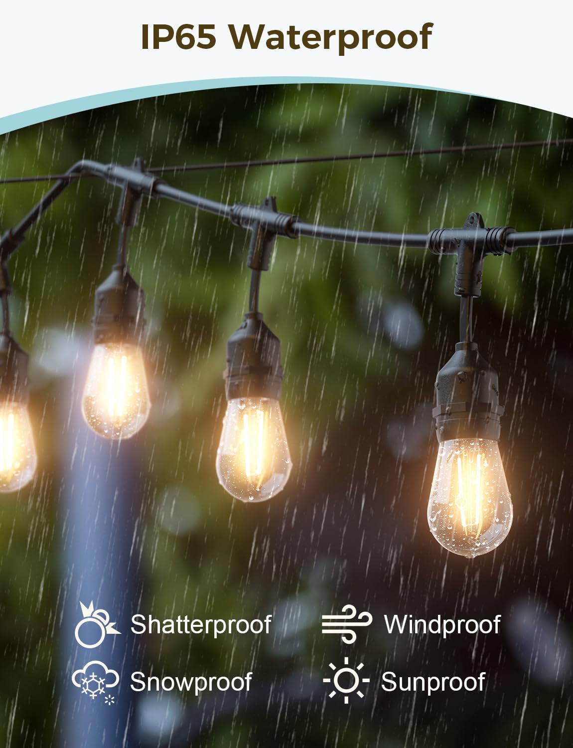 XMCOSY+ Outdoor String Lights, Smart Patio Lights 49Ft, APP WiFi Control, Work with Alexa, 15 LED Edison Bulbs, Waterproof, Extendable, Dimmable String Lights for Outside, Patio, Porch