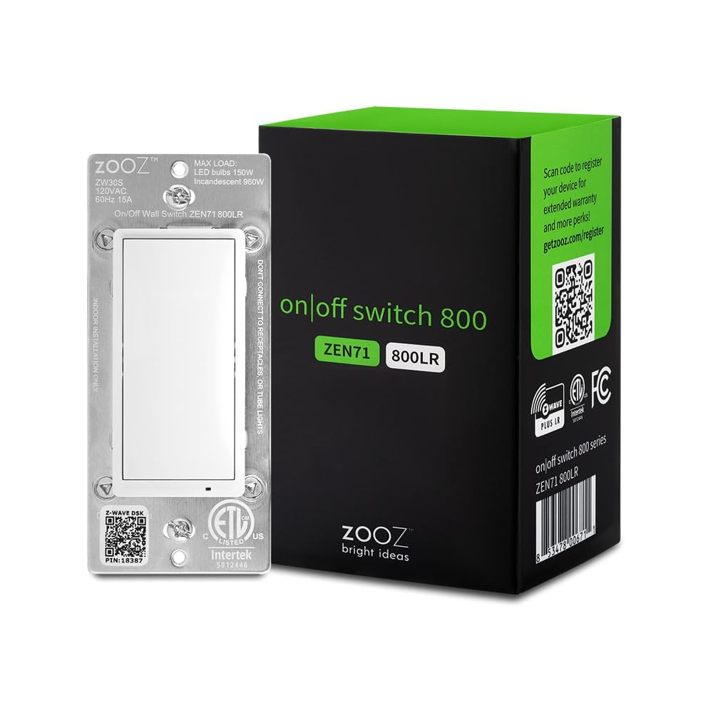Zooz 700 Series Z-Wave Plus On/Off Switch ZEN71, White | Direct 3-Way (No Add-On Switch Needed) | Z-Wave Hub Required