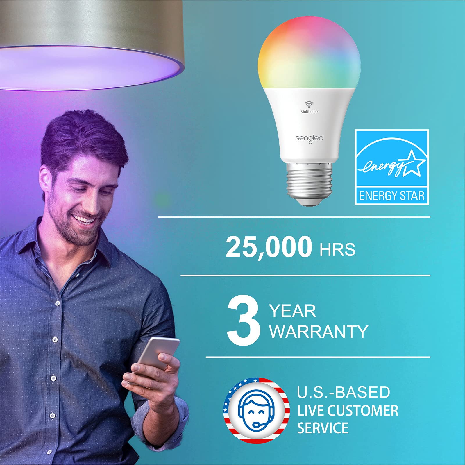 Sengled Smart Bulb, WiFi Light Bulbs, Color Changing Light Bulb, Smart Light Bulbs that Work with Alexa & Google Assistant, A19 RGB Alexa Light Bulb No Hub Required, 60W Equivalent 800LM CRI>90, 1Pack