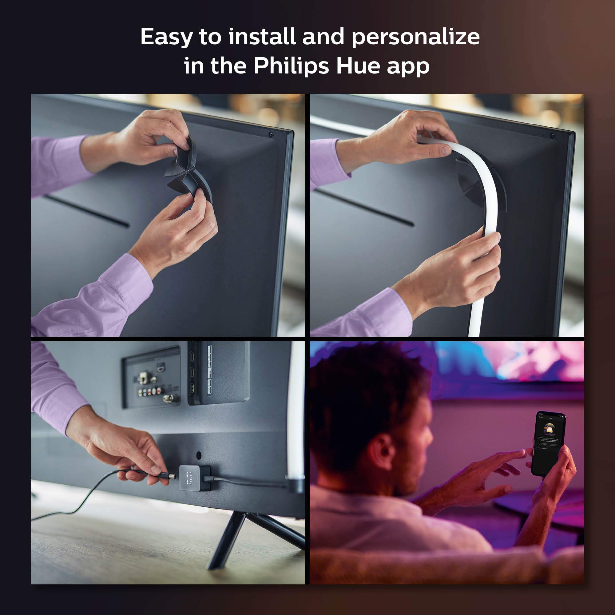 Philips Hue Play Gradient 65" TV LED Backlight Lightstrip, Flowing Multicolor Effect, Surround Lighting for Home Theater, Sync with Movies, Music and Video Games, Requires Hue Bridge and HDMI Sync Box