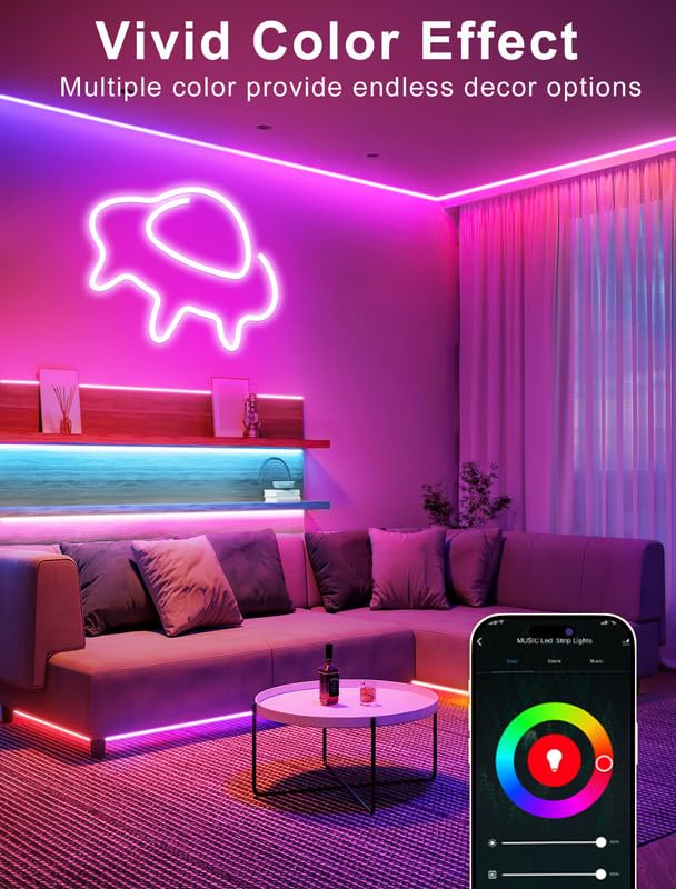 12v RGB Led Light Strip,Flexible Led Strip Lights IP65 Waterproof Cuttable Led Neon Flex Alexa WiFi Compatible Silicone 16.4ft Color Changing Bluetooth Phone App Control with Remote for Party DIY