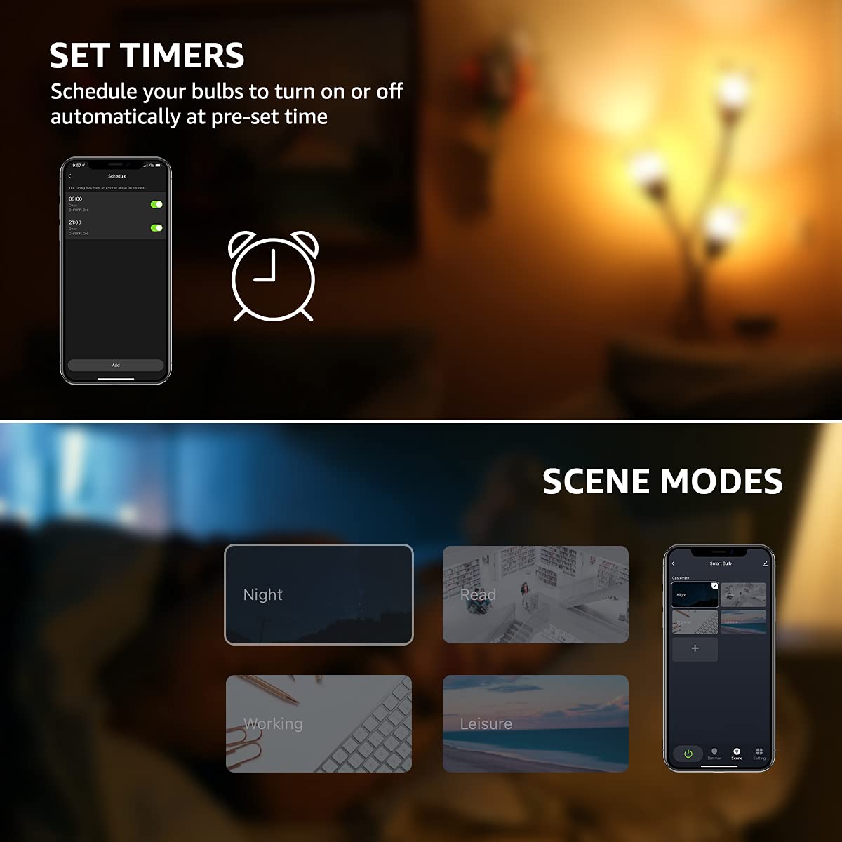 LE Smart Light Bulbs, E12 Candelabra LED Bulbs, Works with Alexa & Google Assistant, Tunable White 2700K-6500K, Dimmable with App, 40 Watt Equivalent, No Hub Required, 2.4G WiFi Only, Pack of 2