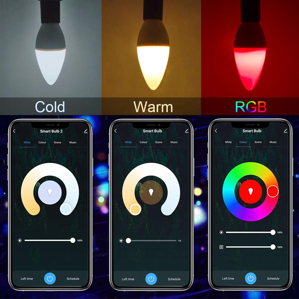 DOGAIN Smart Light Bulbs E12 Base LED Light Bulb Color Changing WiFi-Bluetooth Lights Compatible with Alexa Google Home Tunable White Candelabra Bulbs 360 lm 35w Equivalent 6 Pack