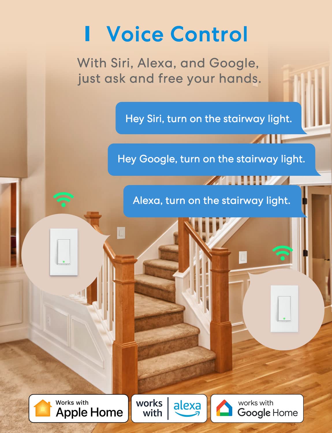 3 Way Smart Switch, Meross Smart Light Switch Supports Apple HomeKit, Siri, Alexa, Google Assistant & SmartThings, 2.4Ghz WiFi Light Switch Neutral Wire Required, Remote Control Timer 2 Pack