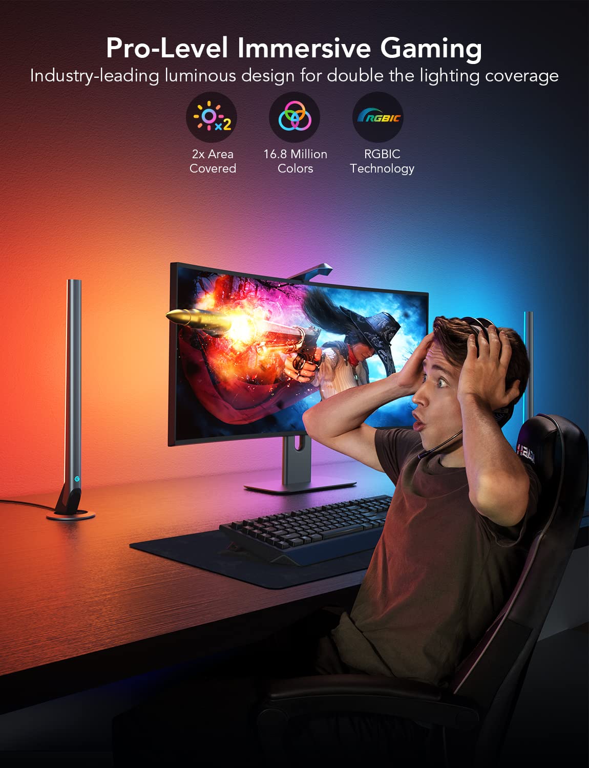 Govee LED Strip Lights(55'') & Gaming Light Bars(17'') with Camera, Smart DreamView G1 Pro Gaming Lights for 24"-32" PC with Color-Match Video, Music Sync & 42 Scene Modes Specially Built for Gamers