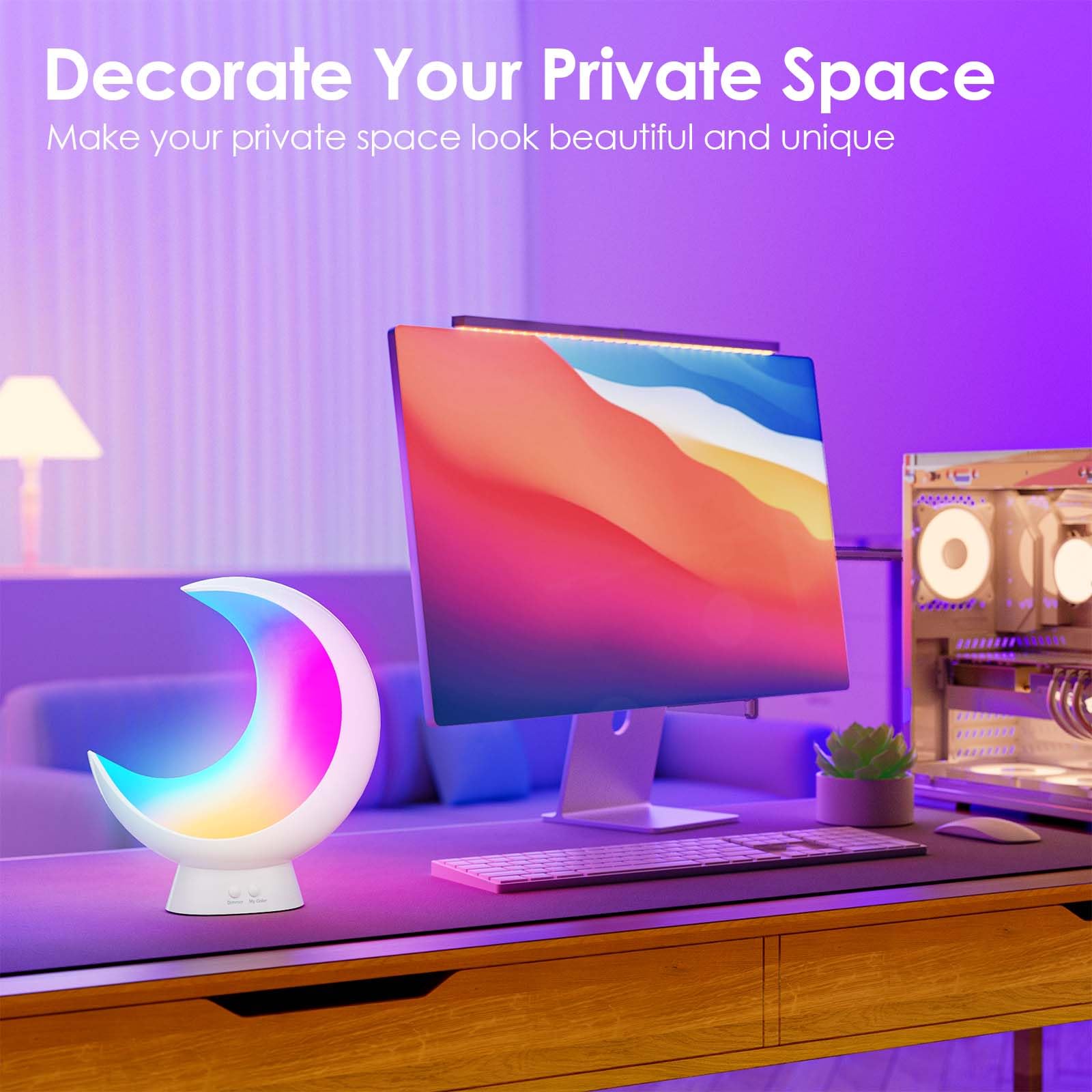 ECOLOR Smart Table Lamp, RGB APP Control Moon Lamp, Small Lamp with Scene Mode and Music Mode, Dimmable Warm White Light Touch Lamps for Bedrooms and Living Room