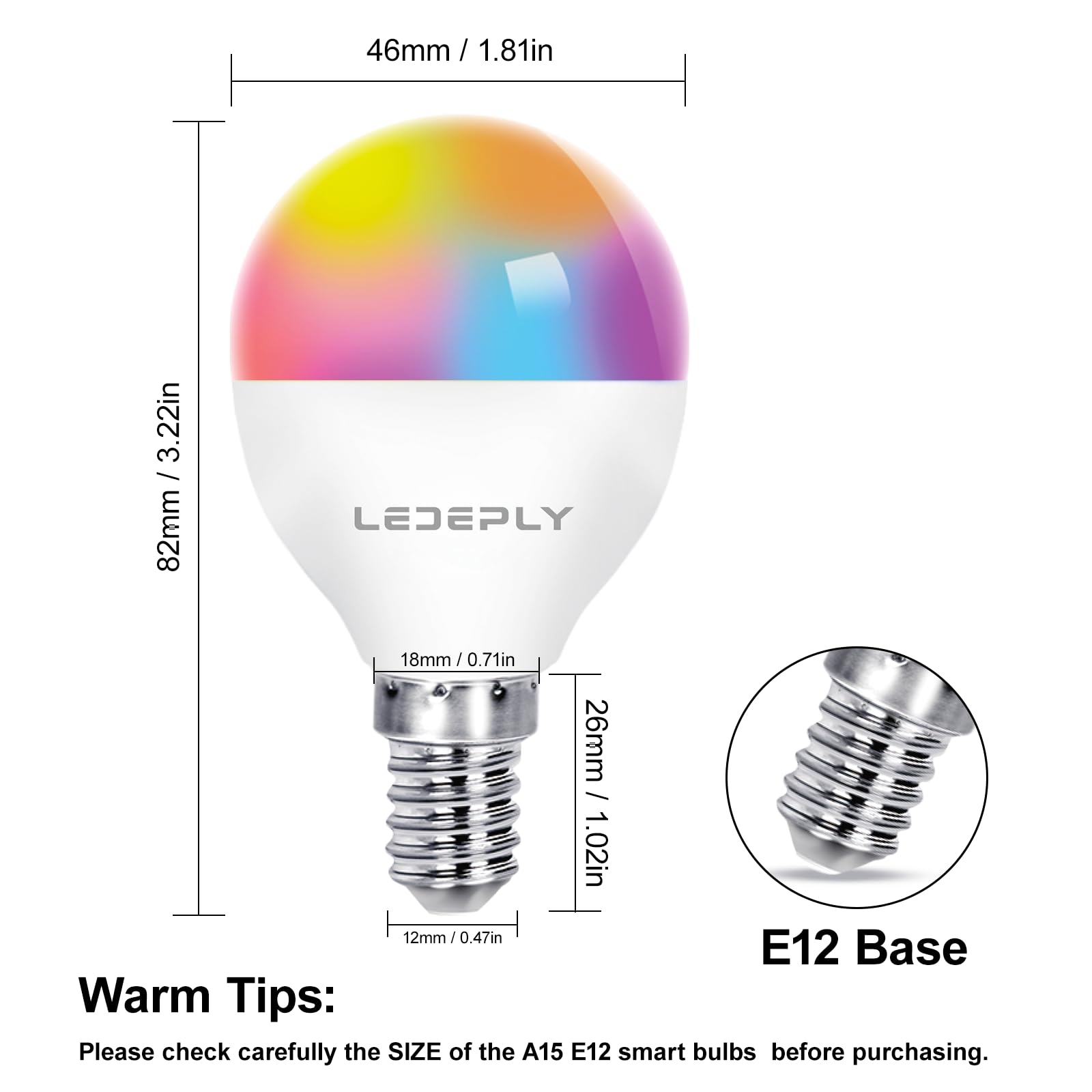 A15 LED Smart Bulb, 5W=40W,Compatible with Alexa, Google Assistant, E12 Base, Dimmable, WiFi, RGB Color Changing, Tunable White 2700K-6500K, Globe Shape, G45 Ceiling Fan Light Bulbs 4 Pack