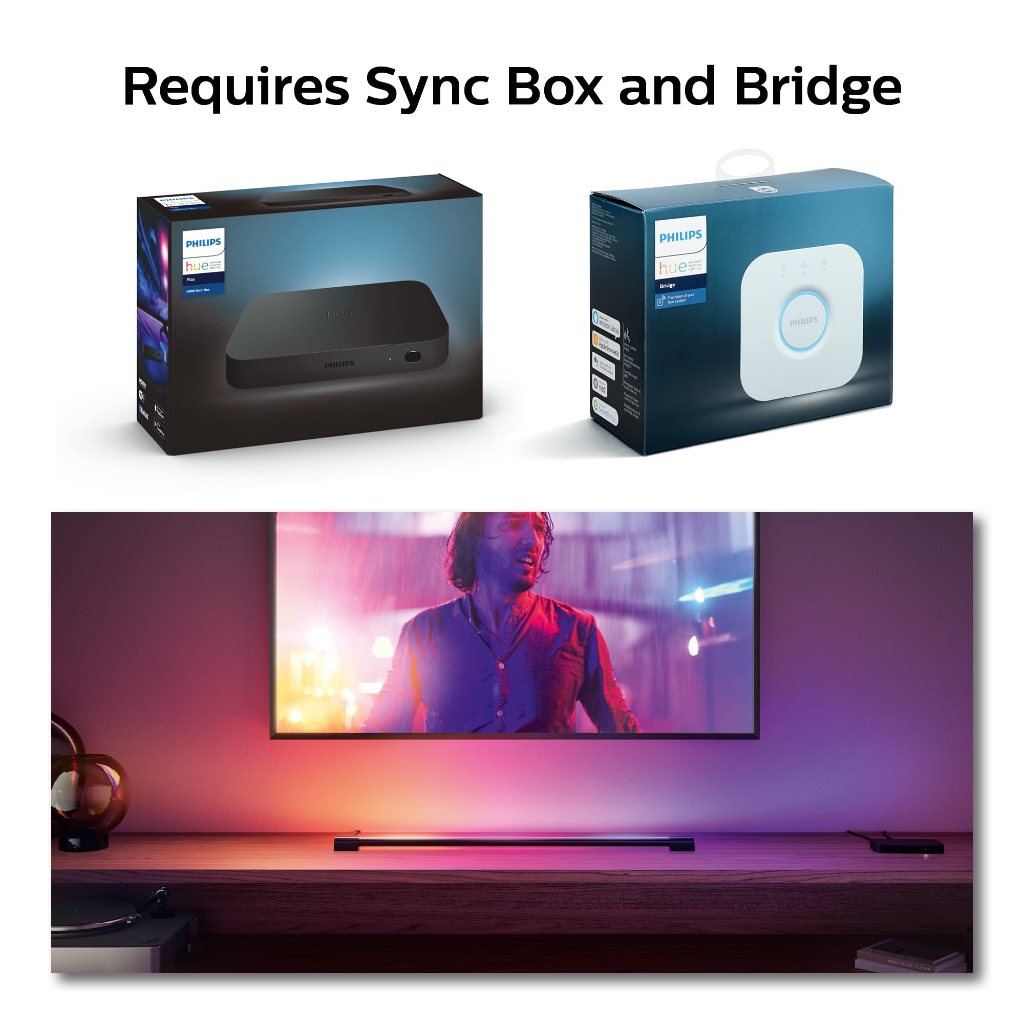 Philips Hue Play Gradient Light Tube, Compact, Black, Surround Lighting (Sync with TV, Music and Gaming), Hue Hub & Hue Sync Box Required
