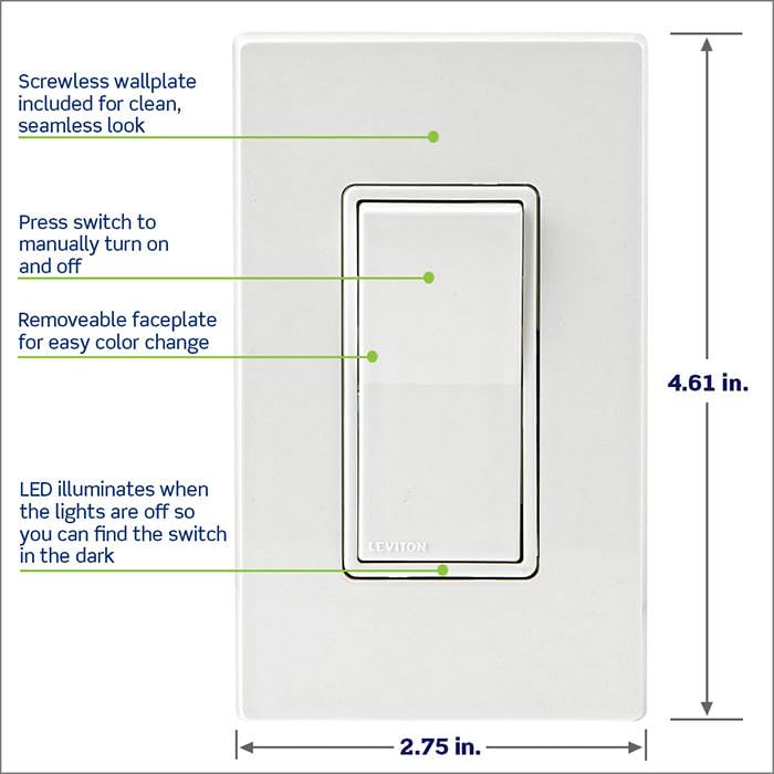 Leviton D215S-1BW Decora Smart Wi-Fi, No Hub Required (2nd Gen) 15A Light Switch