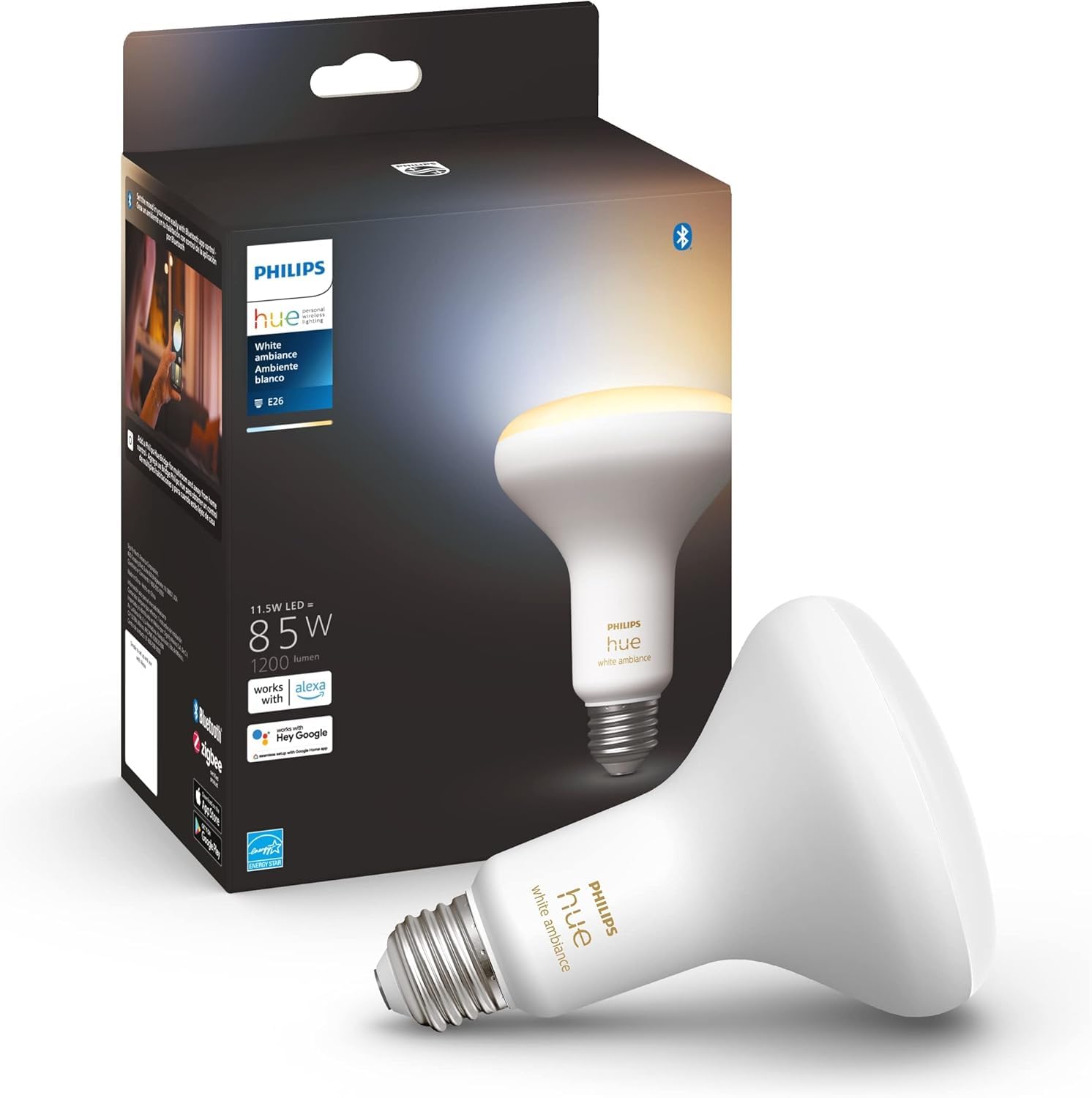Philips Hue White Smart BR30 Bulbs with Bluetooth, Hue Hub Compatible- 4 Pack, 538173-4