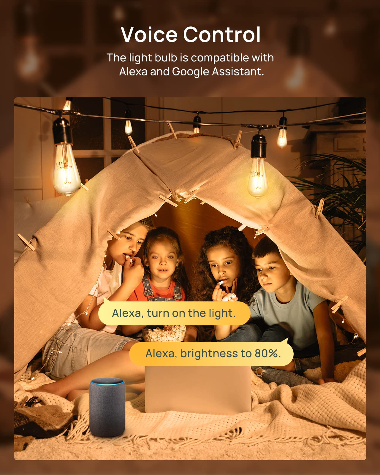Linkind Smart Edison Bulbs, WiFi LED E26 Edison Bulbs, Dimmable ST64 Vintage Filament Light Bulb, 45W Equivalent, 2200K Soft White, 350lm, Compatible with Alexa, Google Home, No Hub Required, 4 Pack