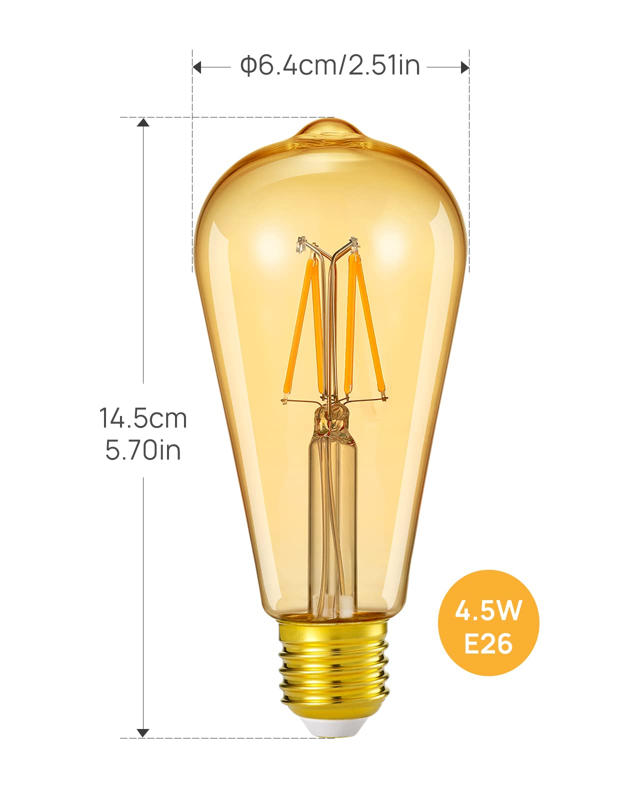 Linkind Smart Edison Bulbs, WiFi LED E26 Edison Bulbs, Dimmable ST64 Vintage Filament Light Bulb, 45W Equivalent, 2200K Soft White, 350lm, Compatible with Alexa, Google Home, No Hub Required, 4 Pack