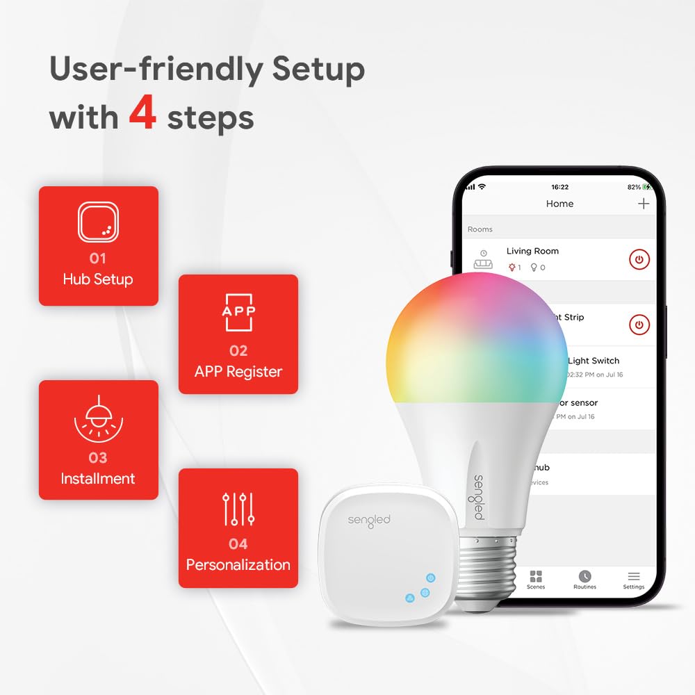 Sengled Zigbee Smart Light Bulbs, Smart Hub Required, Works with SmartThings and Echo with Built-in Hub, Voice Control with Alexa and Google Home, Color Changing 60W Eqv. A19 Alexa Light Bulb, 6 Pack