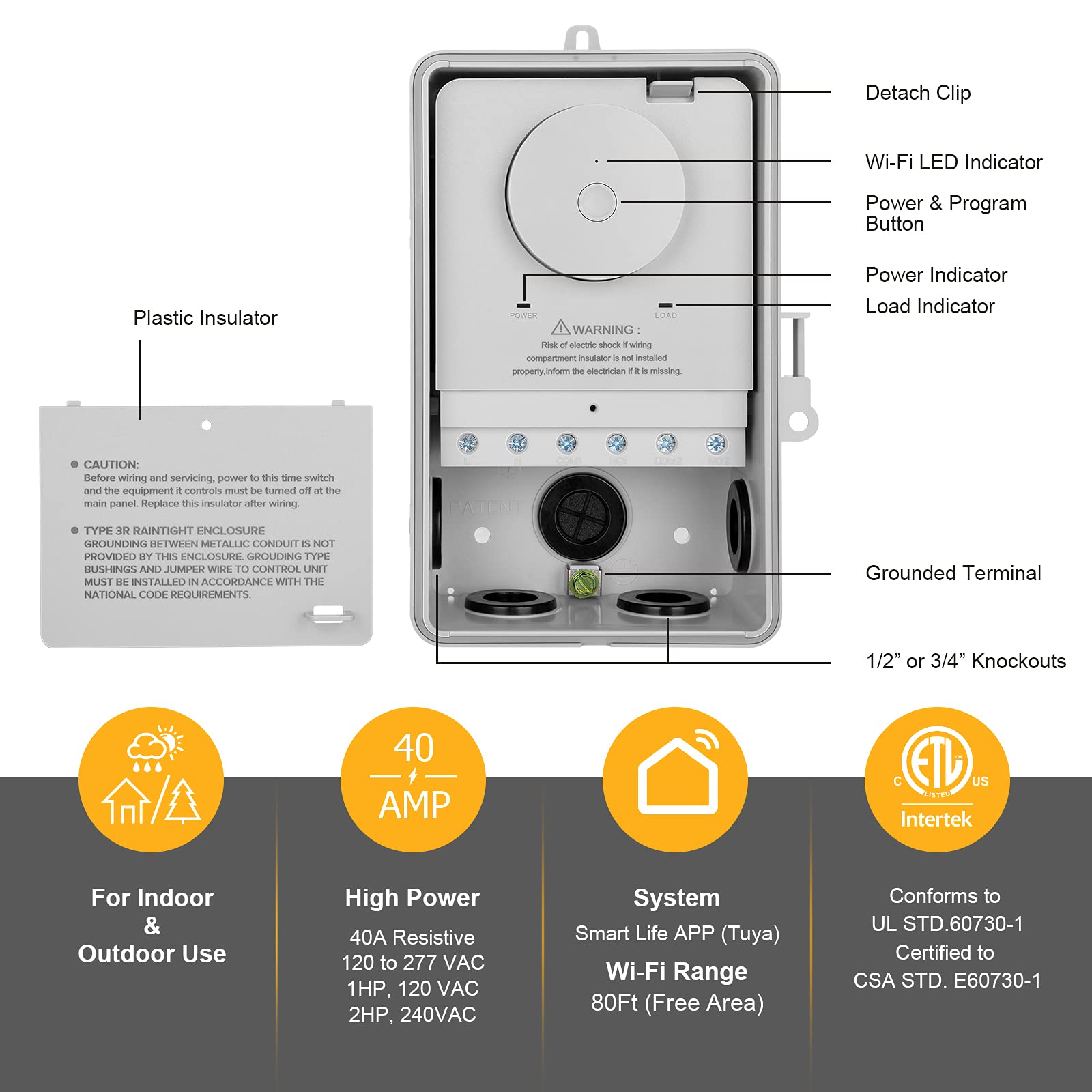Suraielec WiFi Pool Timer, Outdoor Indoor Smart Switch, 40 AMP, 2HP, 120, 240, 277 VAC, Heavy Duty Pool Controller Light Timer Box for Pool Pump, Water Heater, Spa, Powerful Electrical Appliances