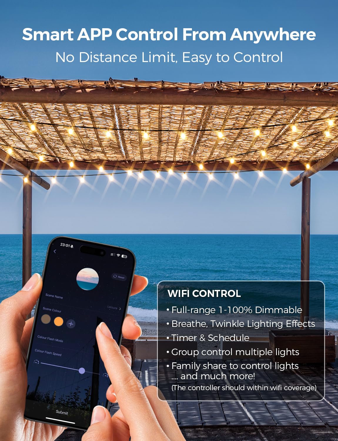 XMCOSY+ Patio Lights, Smart Outdoor String Lights 50Ft, G40 Globe Patio Lights with 25 Dimmable LED Bulbs, APP Control, Work with Alexa, Connectable Waterproof LED Outdoor Lights for Patio Porch