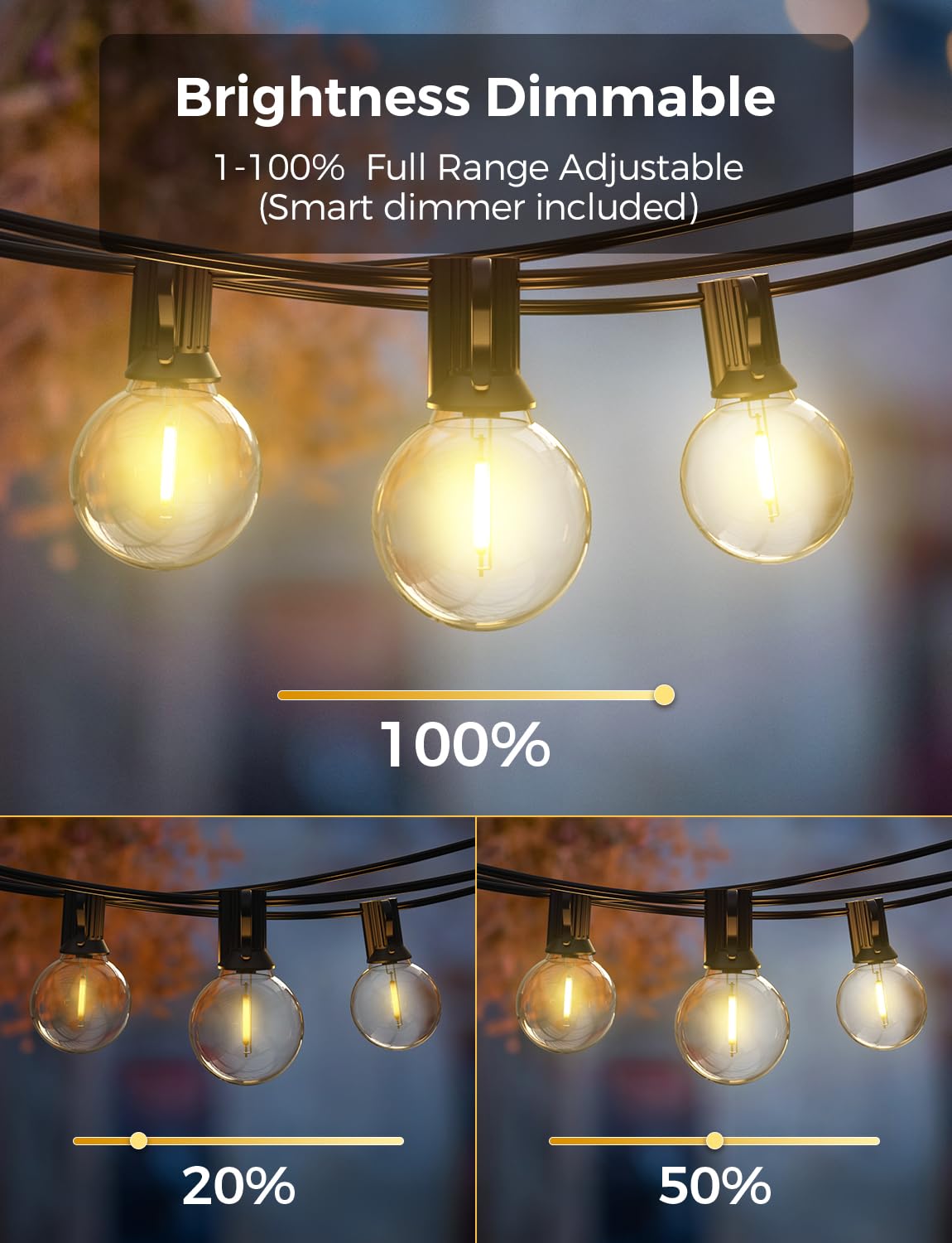 XMCOSY+ Patio Lights, Smart Outdoor String Lights 50Ft, G40 Globe Patio Lights with 25 Dimmable LED Bulbs, APP Control, Work with Alexa, Connectable Waterproof LED Outdoor Lights for Patio Porch