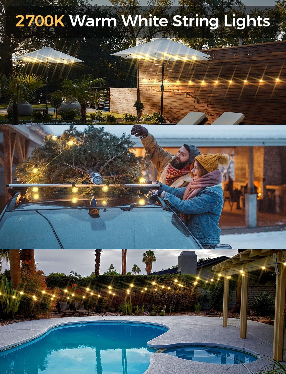 XMCOSY+ Patio Lights, Smart Outdoor String Lights 50Ft, G40 Globe Patio Lights with 25 Dimmable LED Bulbs, APP Control, Work with Alexa, Connectable Waterproof LED Outdoor Lights for Patio Porch