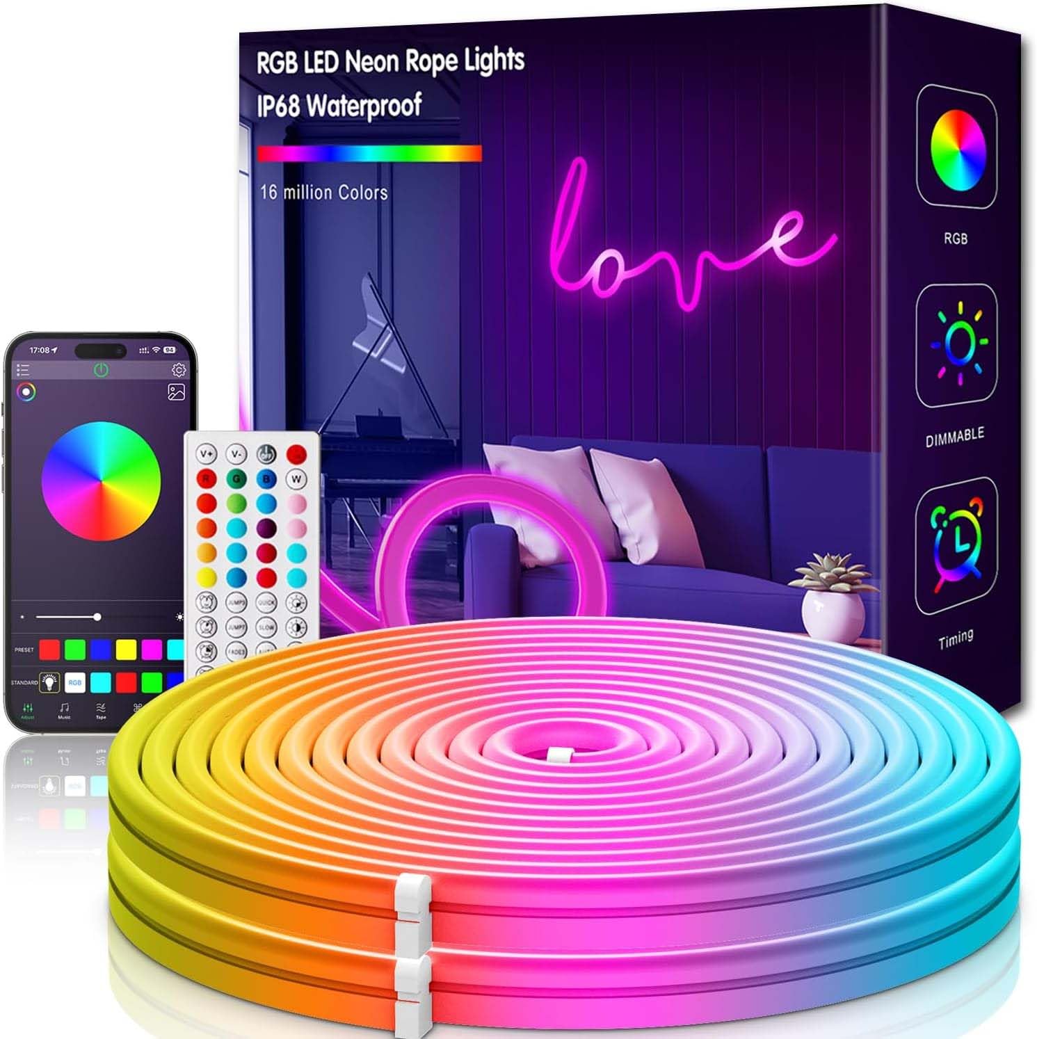 Led Lights for Bedroom, L8star 50ft Rgb Led Strip Lights with Bluetooth and Remote Control Sync to Music