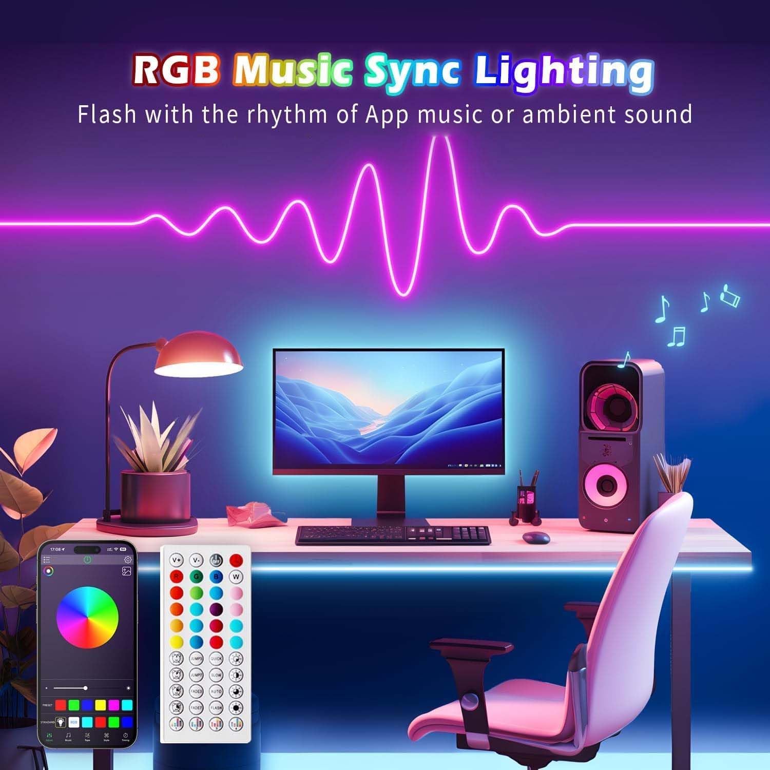 Led Lights for Bedroom, L8star 50ft Rgb Led Strip Lights with Bluetooth and Remote Control Sync to Music