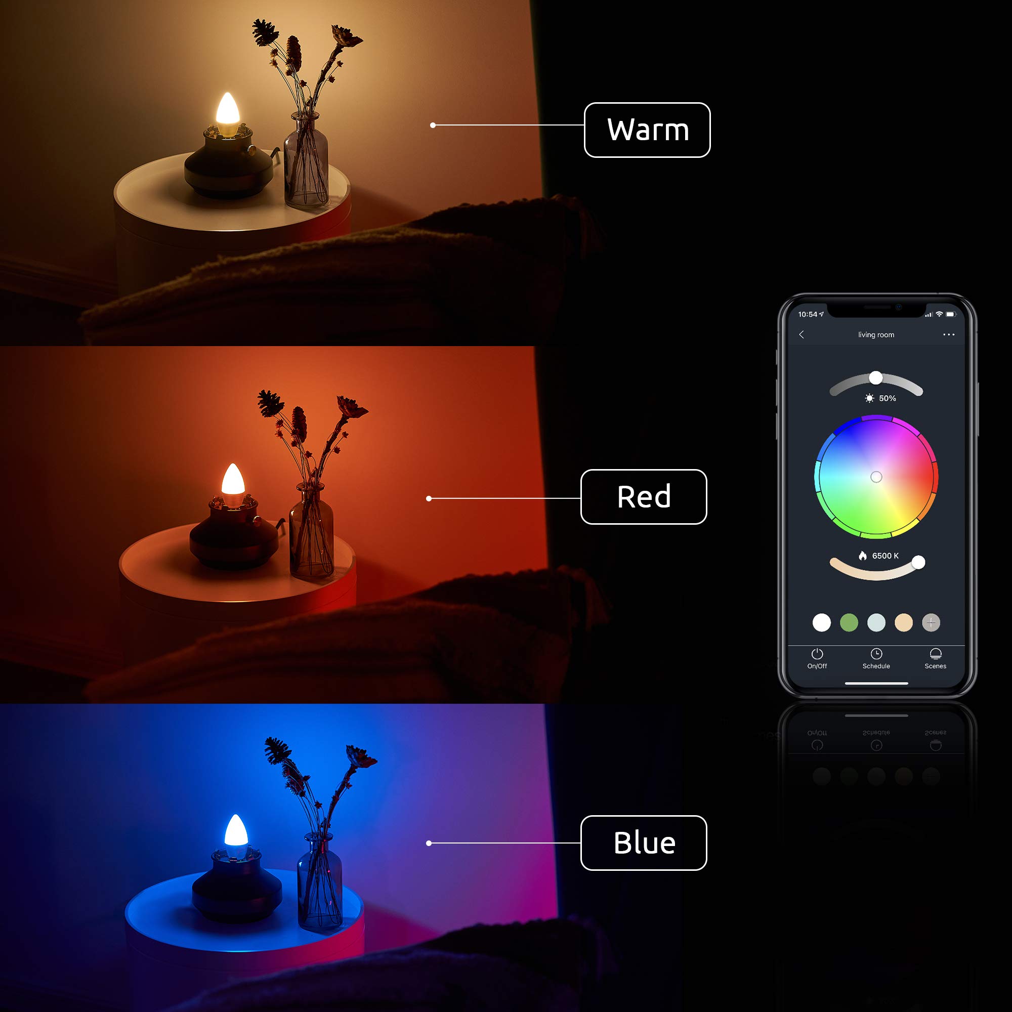 LUMIMAN Candelabra Smart Bulb E12 LED Smart Light Bulbs WiFi RGB Color Changing Smart Lights That Work with Alexa Google Home Music Sync Tunable White 5W 400lm No Hub Required 3 Pack