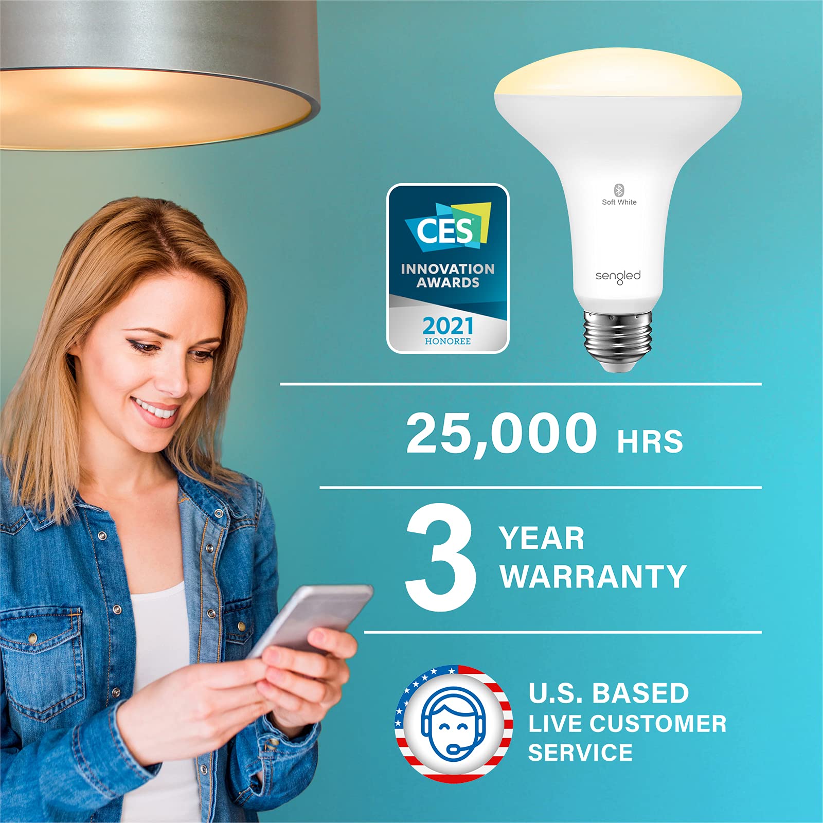 Sengled Alexa Light Bulb, Smart Flood Light Bulb, Smart Bulbs That Work with Alexa, BR30 Soft White 65W 2700K Recessed Dimmable LED Light Bulbs 650 LM, Bluetooth Light Bulb, No Hub Required, 2 Pack