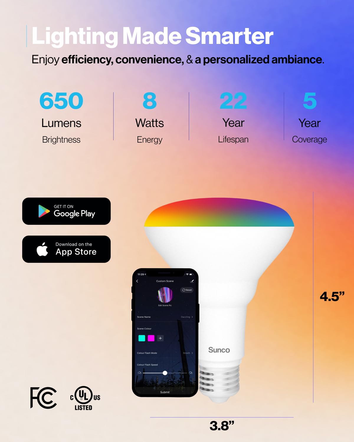 Sunco Lighting BR30 Alexa Smart Flood Light Bulbs Color Changing LED Recessed WiFi Bulb, 8W, RGBCW, Dimmable, 650 LM, Compatible with Alexa & Google Assistant, E26 Base, No Hub Required 4 Pack