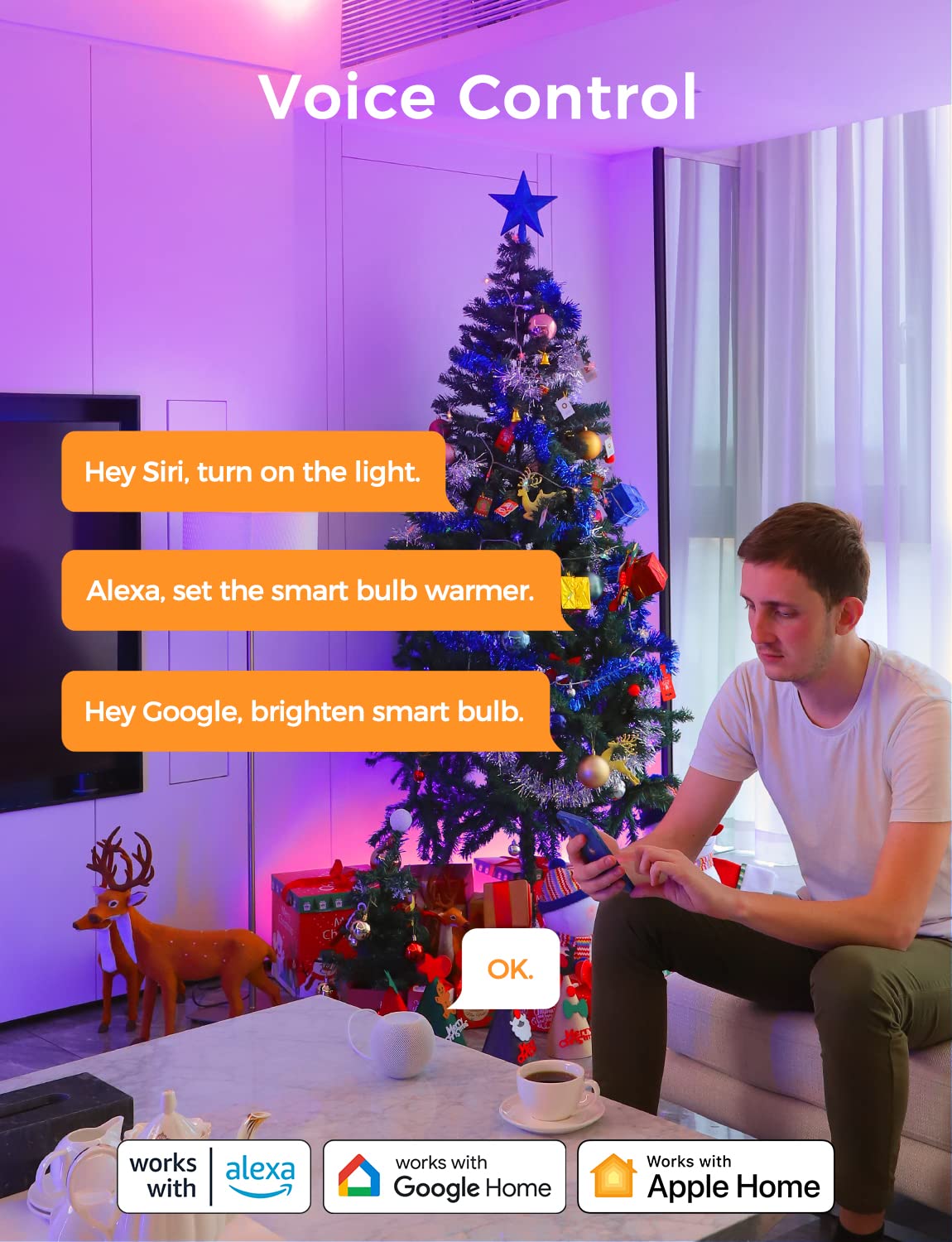 Refoss Smart Bulbs Works with Apple HomeKit, Color Changing Smart Light Bulbs Compatible with Siri, Alexa and Google Home, A19 LED Bulb, E26 Fitting, 2700K-6500K Dimmable, 9W 810 Lumens, 2 Pack