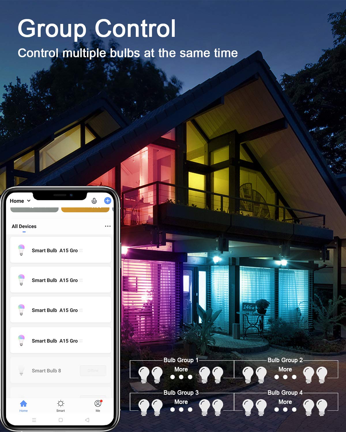 DOGAIN Smart Light Bulb E26 A15 RGB Color Changing Light Bulbs Compatible with Alexa Google Home 6W (40W Equivalent) Dimmable Multicolor WiFi LED Light Bulbs 500LM (Only 2.4GHz) 2 Pack