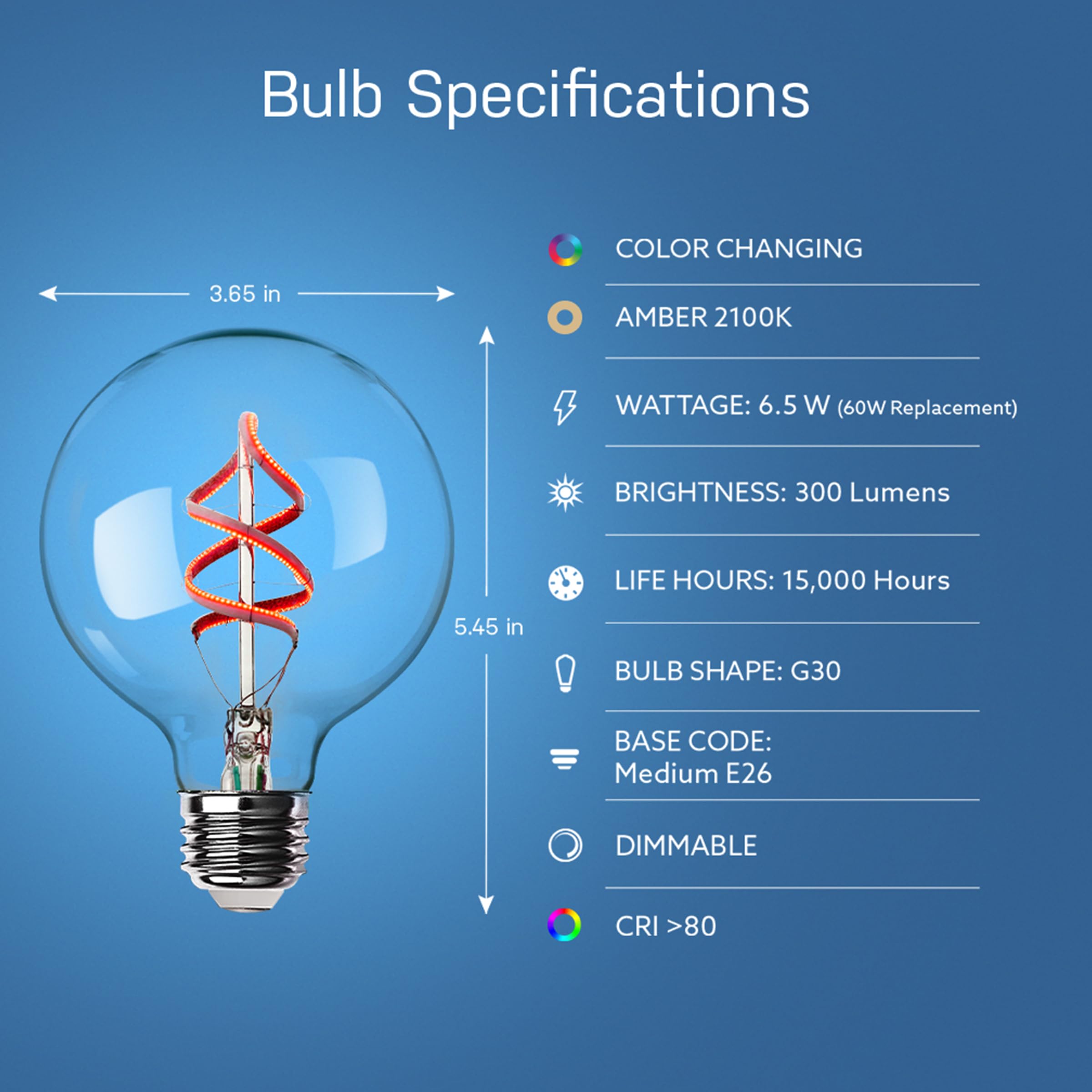 Feit Electric 60 Watt Equivalent Smart Filament Globe Bulb, Spiral Filament WiFi Dimmable, Works with Alexa and Google Assistant No Hub Required, G30 Vanity LED Smart Light Bulb G3060/RGBW/FIL/AG