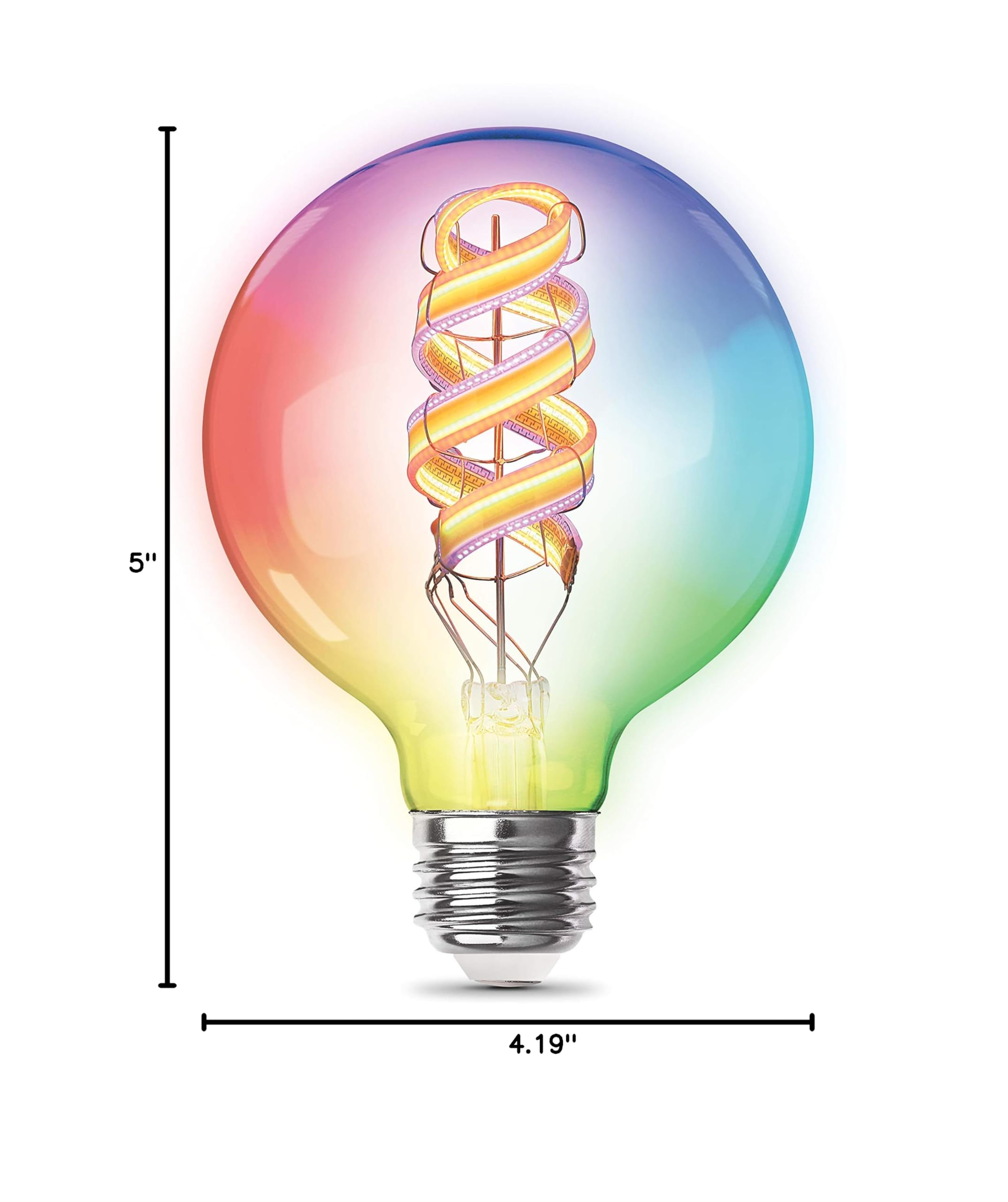 Feit Electric 60 Watt Equivalent Smart Filament Globe Bulb, Spiral Filament WiFi Dimmable, Works with Alexa and Google Assistant No Hub Required, G30 Vanity LED Smart Light Bulb G3060/RGBW/FIL/AG