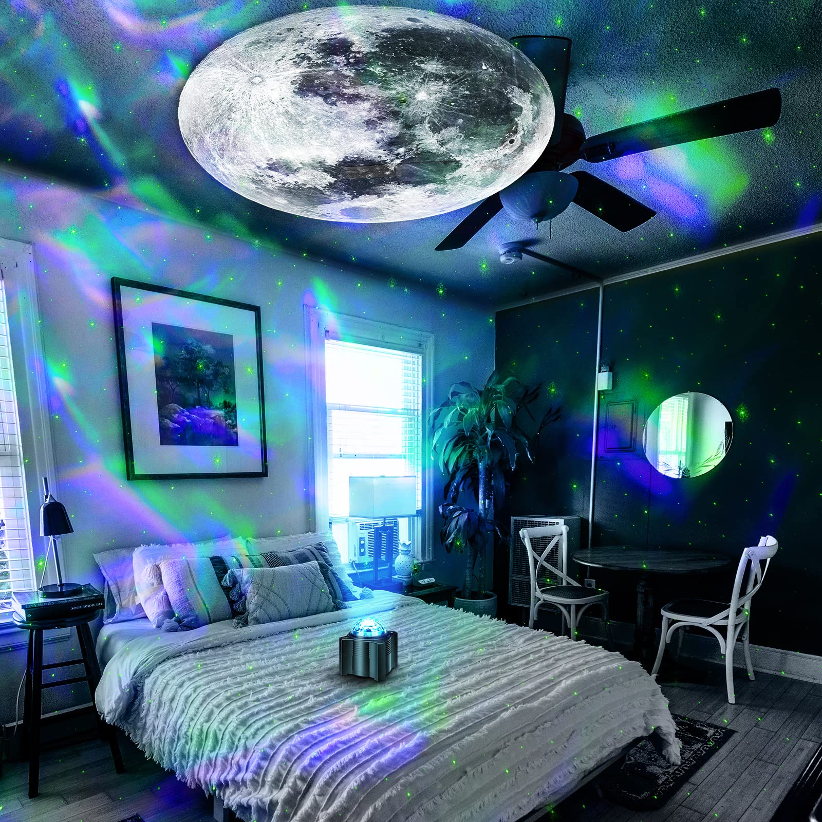 WANRAYW Star Projector, 15 in 1 Space Projector, Night Light with Remote Control, Galaxy Projector with Bluetooth Speaker, Moon Light for Bedroom/Game Room/Party, Romantic Star Light for Partners